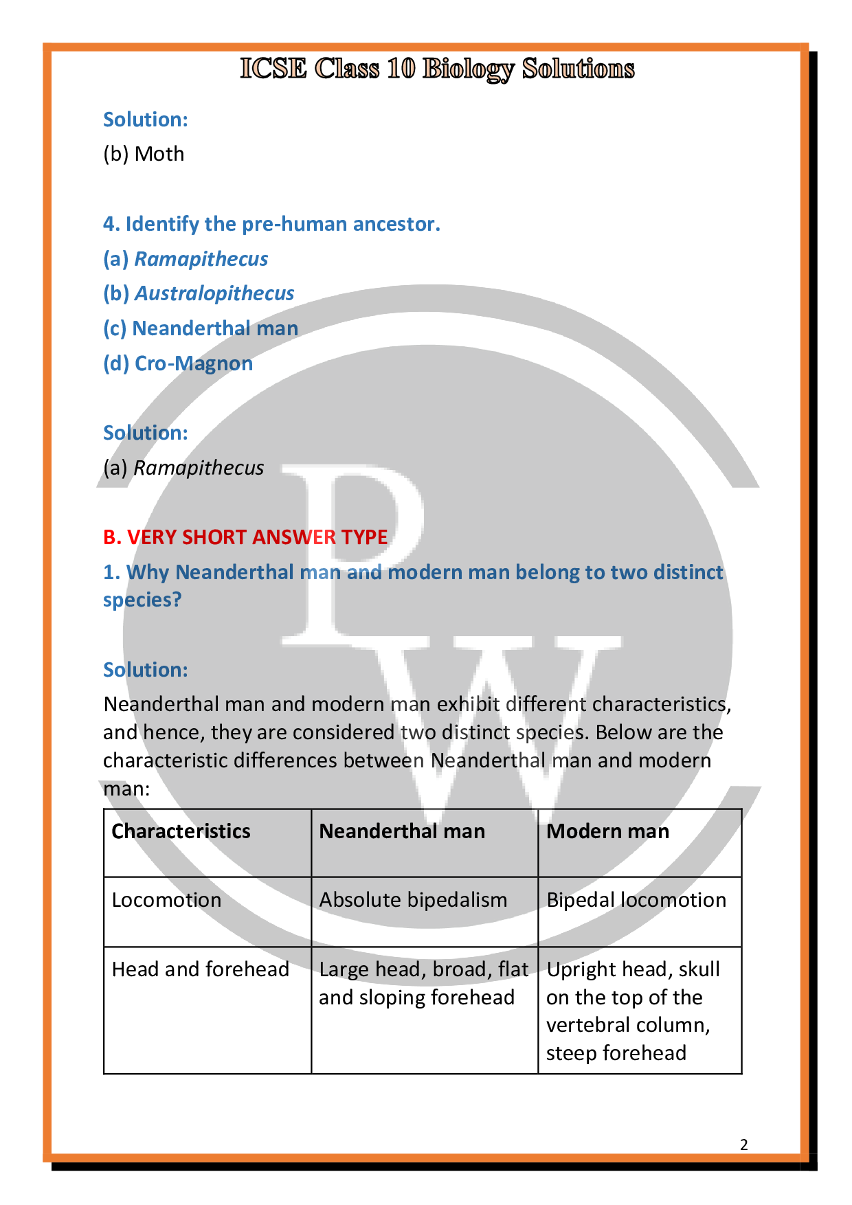 Icse Class 10 Biology Solutions For Chapter 14 Human Evolution Pw