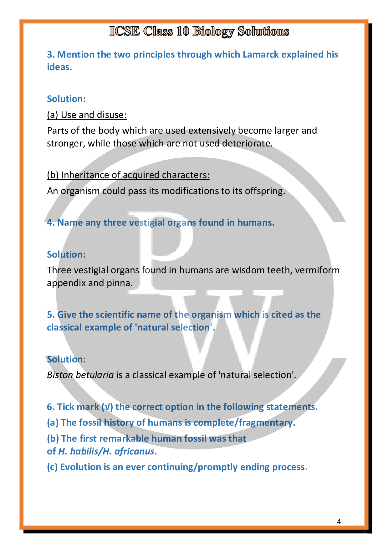 ICSE Class 10 Biology Solutions For Chapter-14 Human Evolution | PW