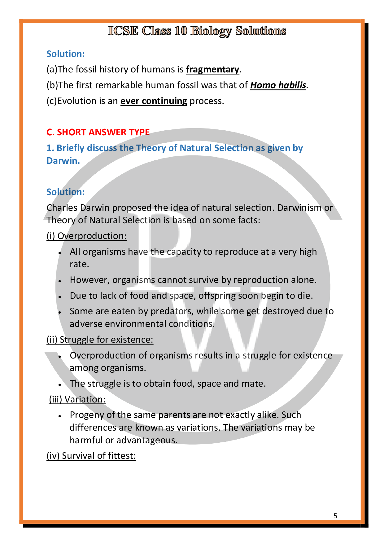 ICSE Class 10 Biology Solutions For Chapter-14 Human Evolution | PW