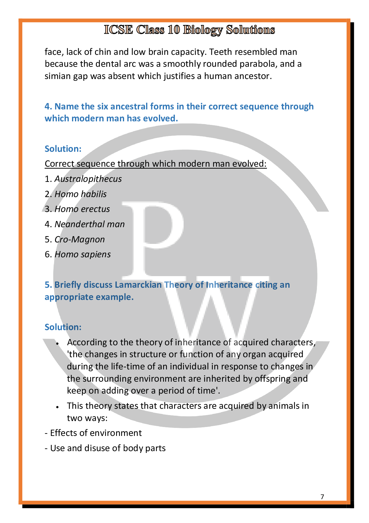 ICSE Class 10 Biology Solutions For Chapter-14 Human Evolution | PW