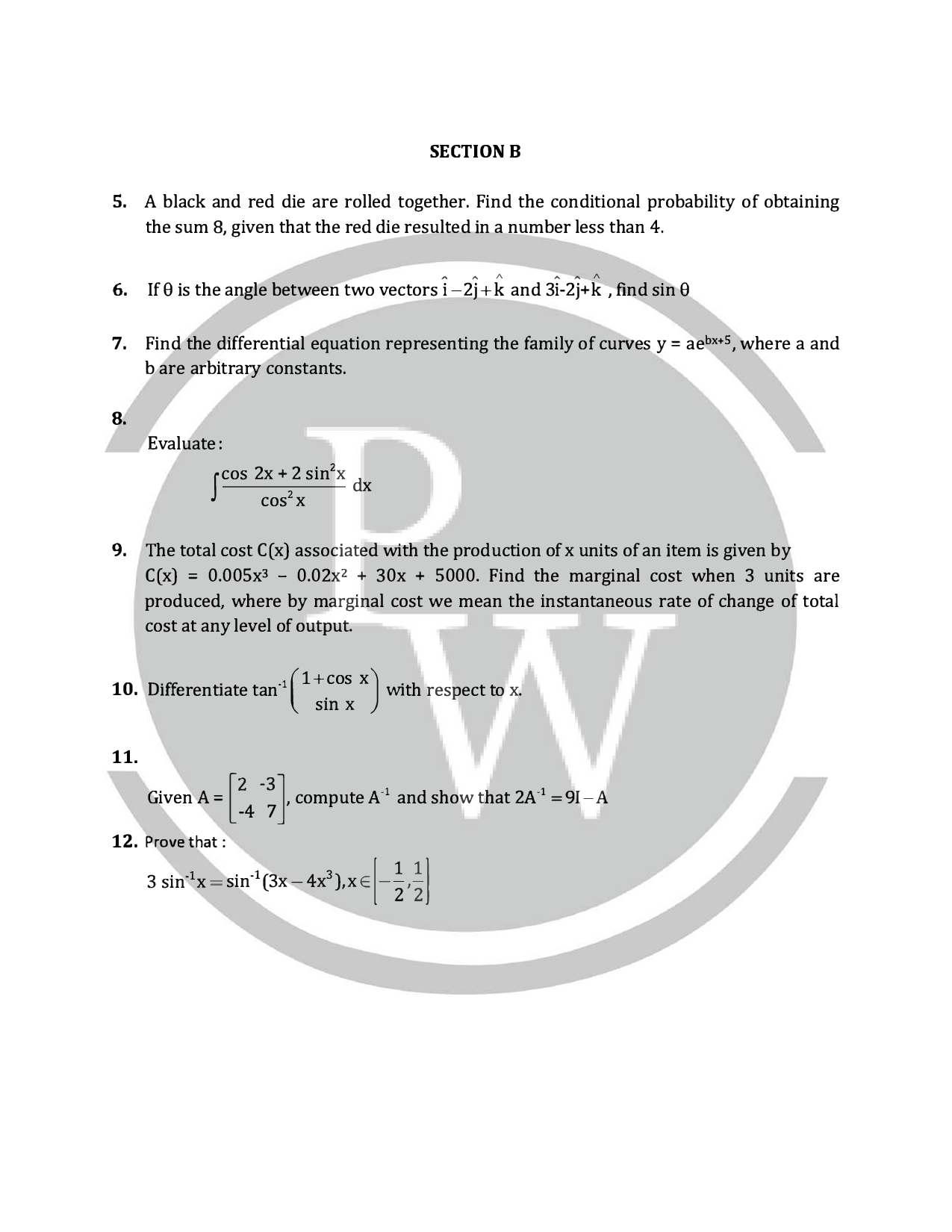 CBSE class 12 Maths question paper 2018 pdf |PW