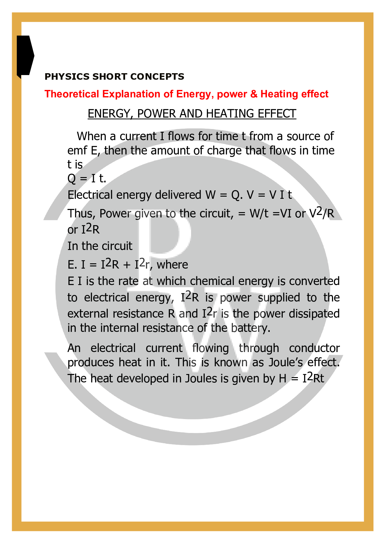 Energy, power & Heating effect formula and definition | PW