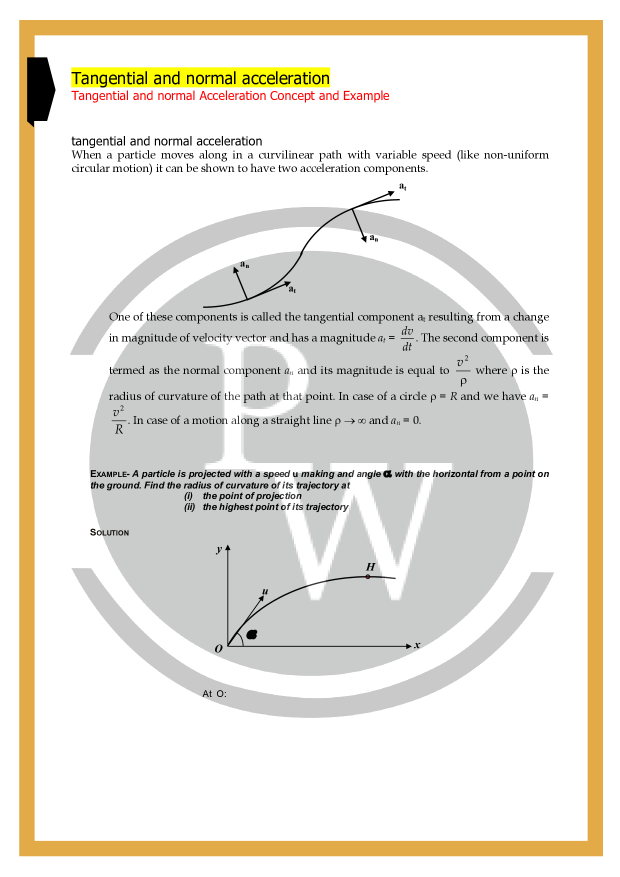 Tangential And Normal Acceleration Concept And Example Physics Wallah