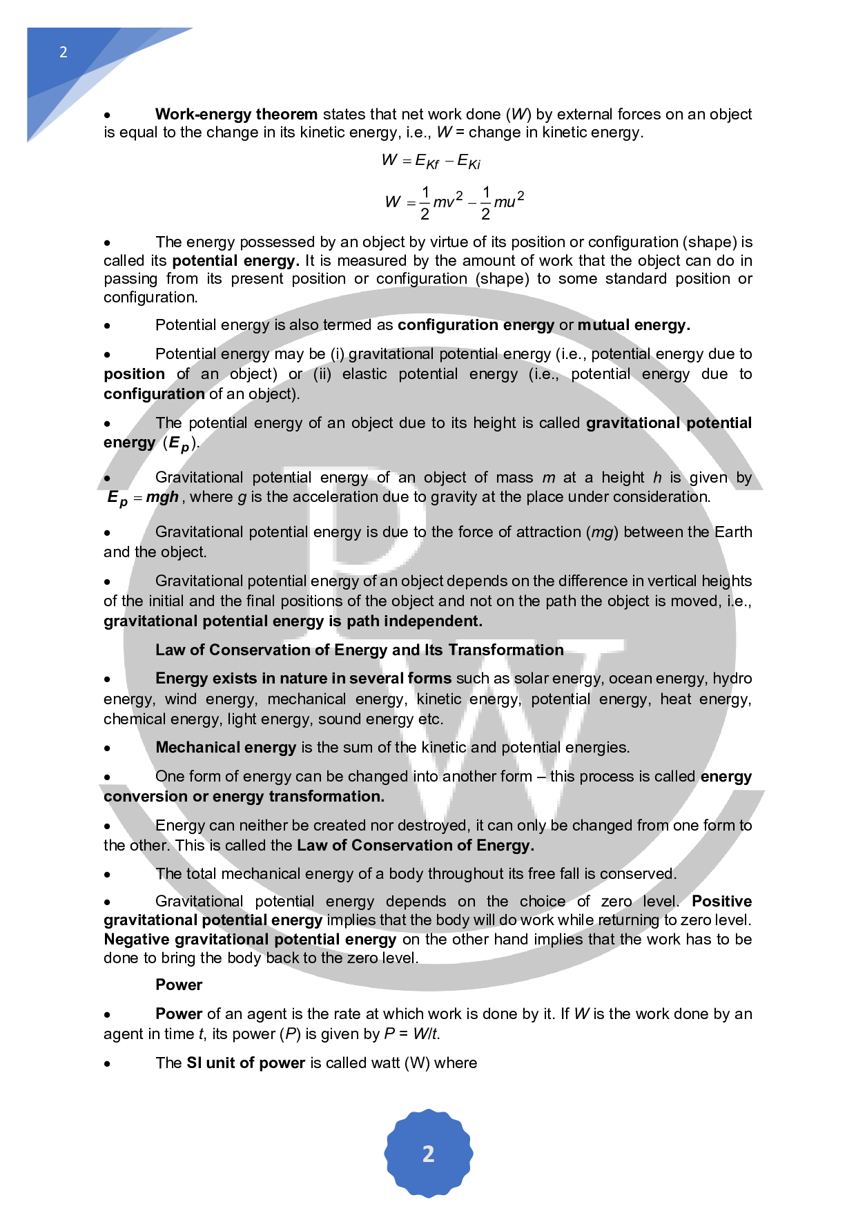 Formula for Class 9 work and energy | physics wallah