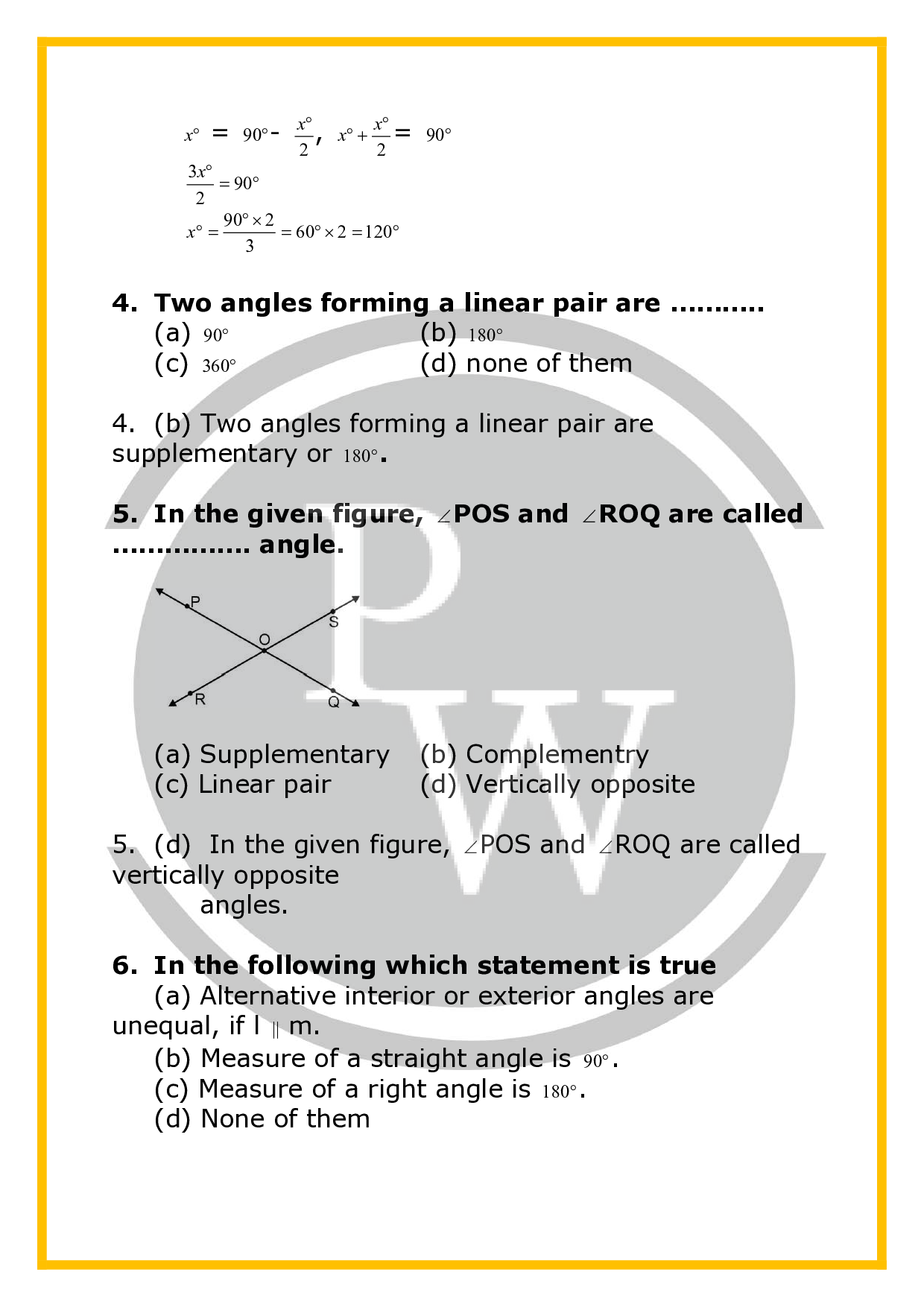 CBSE Class 7 Maths Worksheet For Line And Angles PW CBSE Class 7 Maths Worksheet For Line And Angles PW