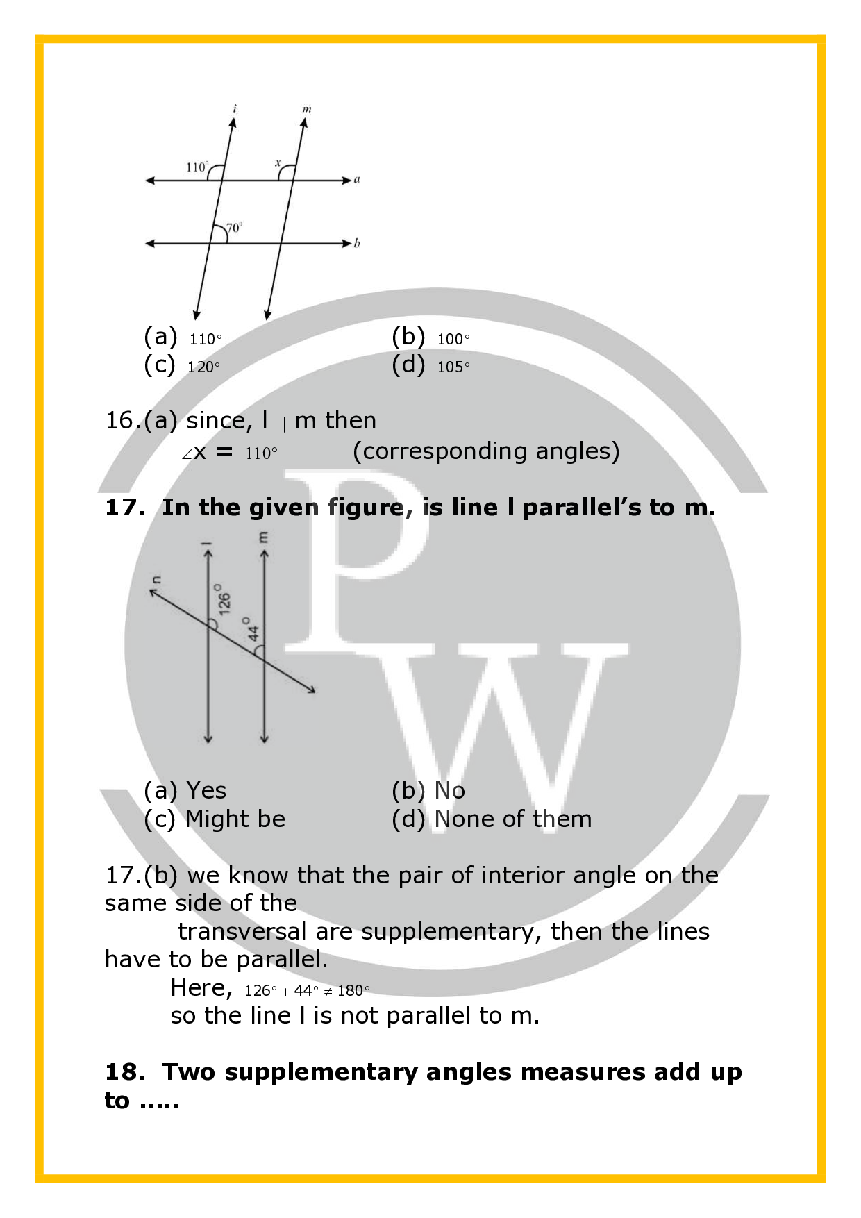 CBSE Class 7 Maths Worksheet For Line And Angles PW