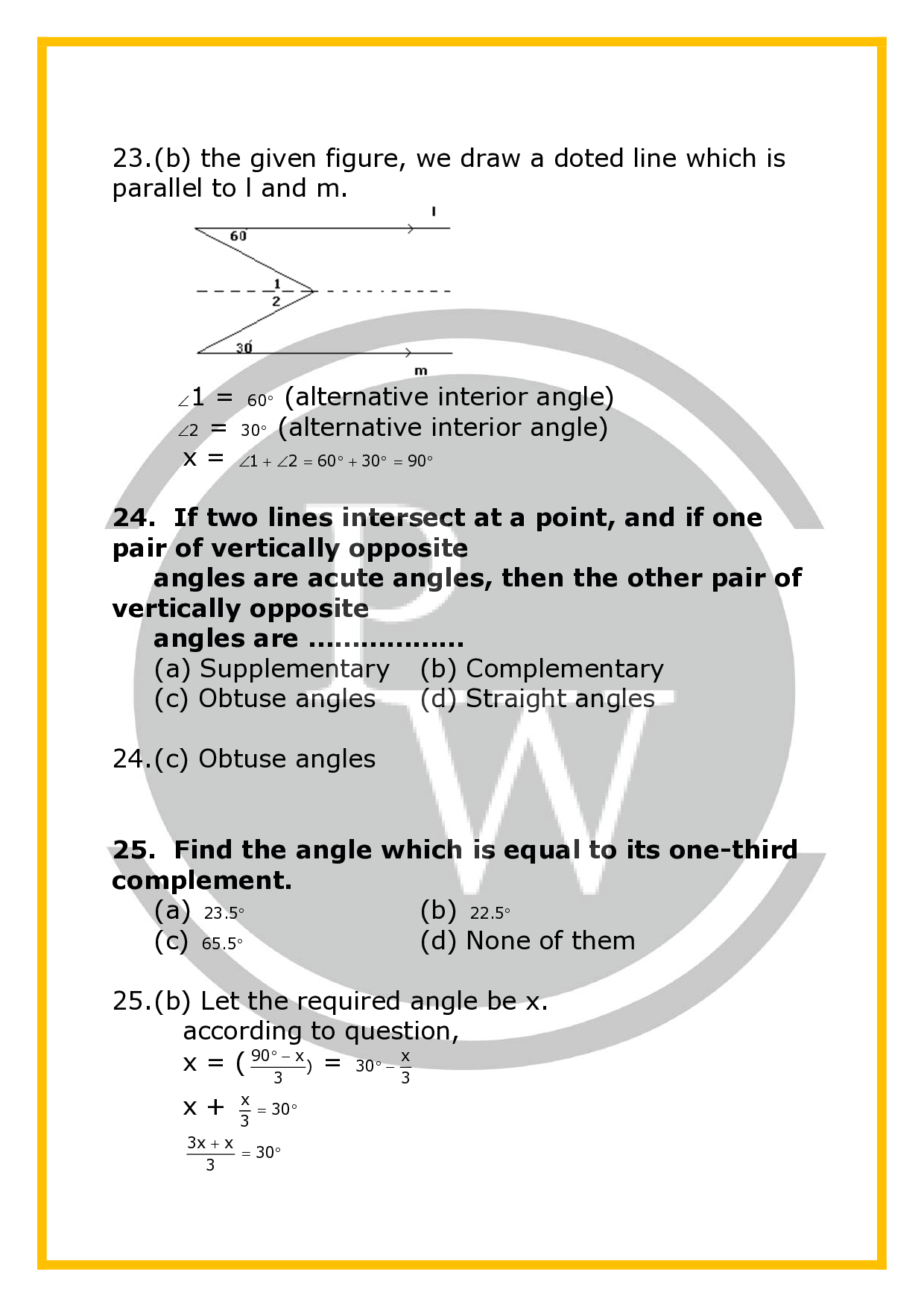 CBSE Class 7 Maths Worksheet For Line And Angles PW