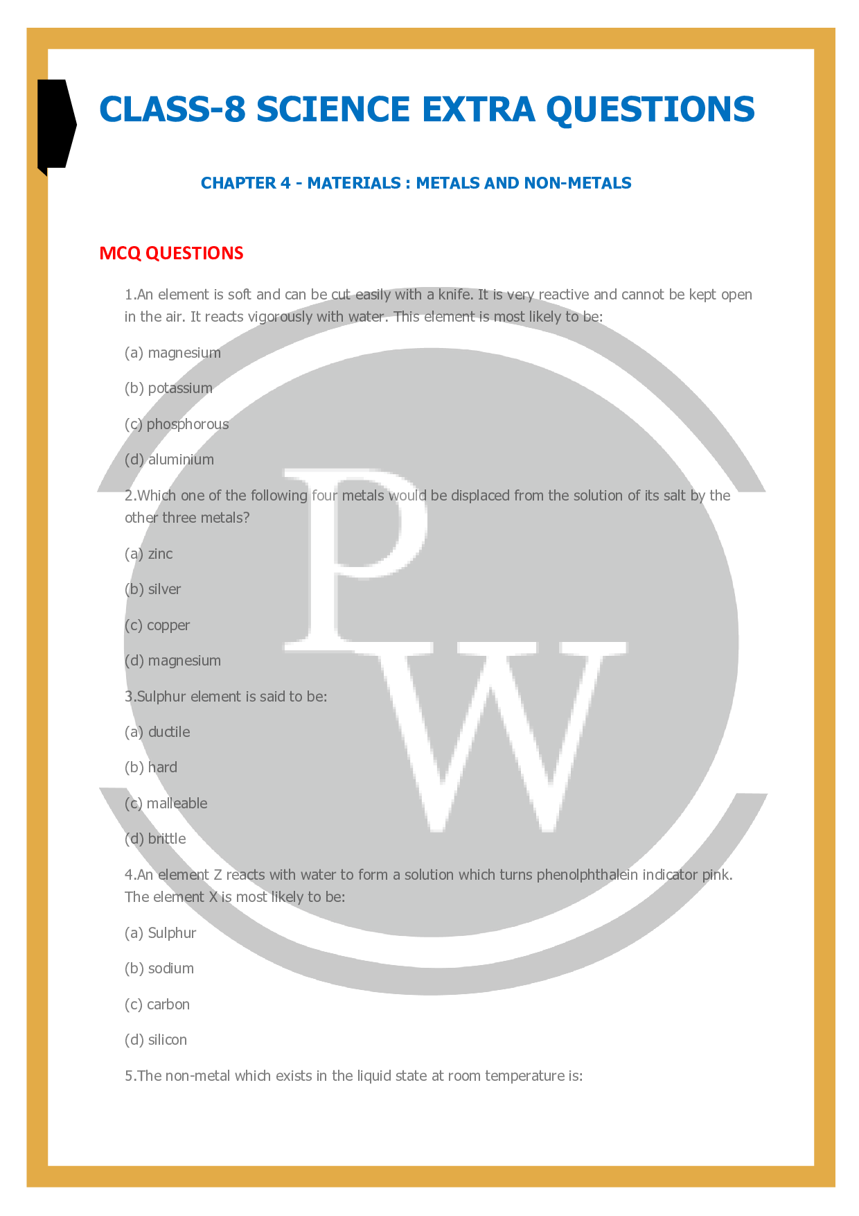 HOT & MCQ Based Questions|Materials : Metals and Non-Metals