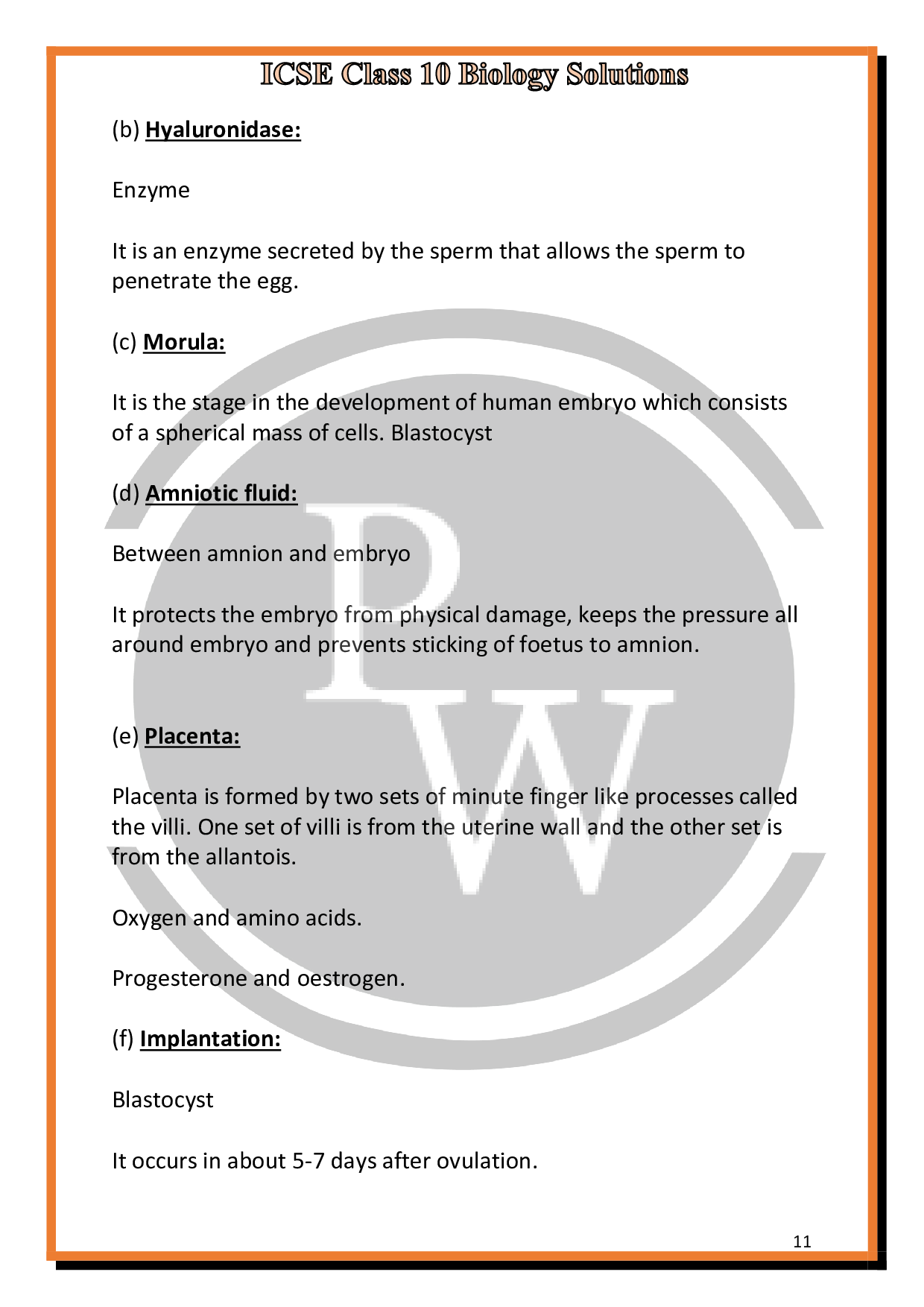 ICSE Class 10 Biology solutions For Chapter 13 The Reproductive System |PW