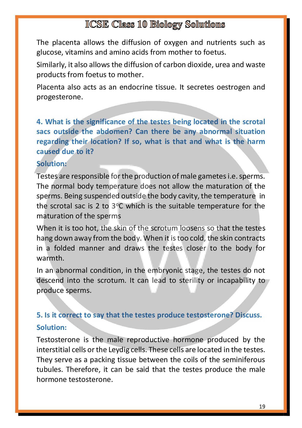 ICSE Class 10 Biology solutions For Chapter 13 The Reproductive System |PW