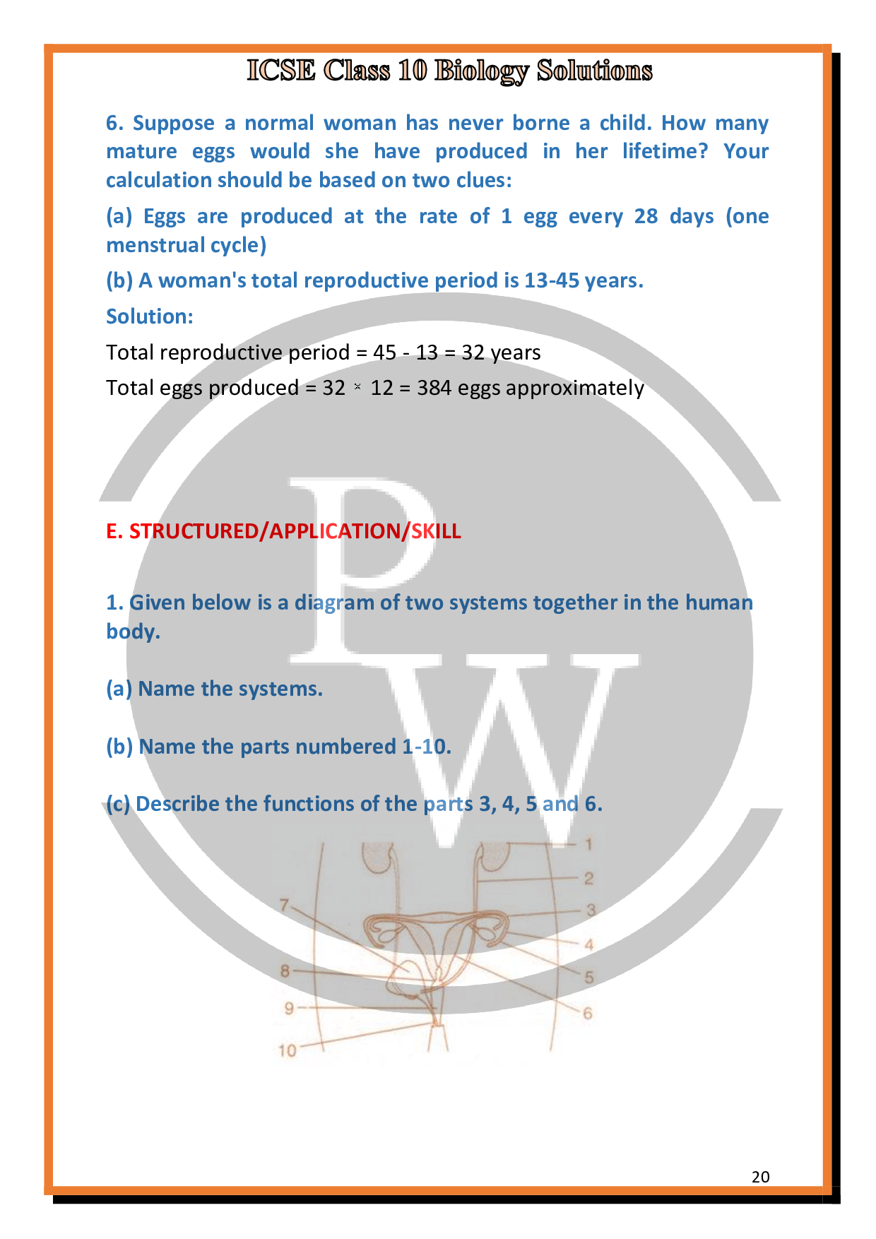 ICSE Class 10 Biology solutions For Chapter 13 The Reproductive System |PW