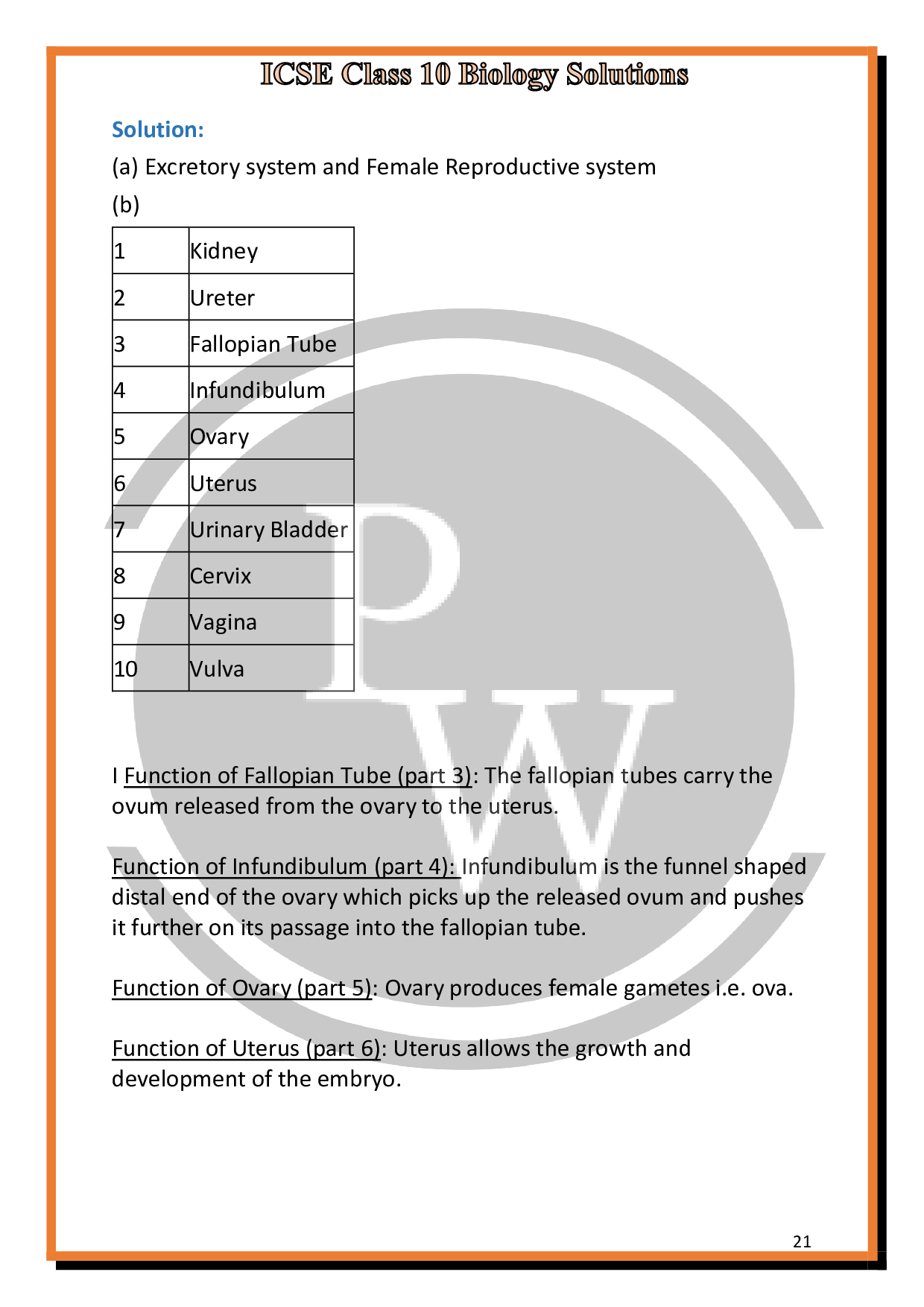 ICSE Class 10 Biology solutions For Chapter 13 The Reproductive System |PW