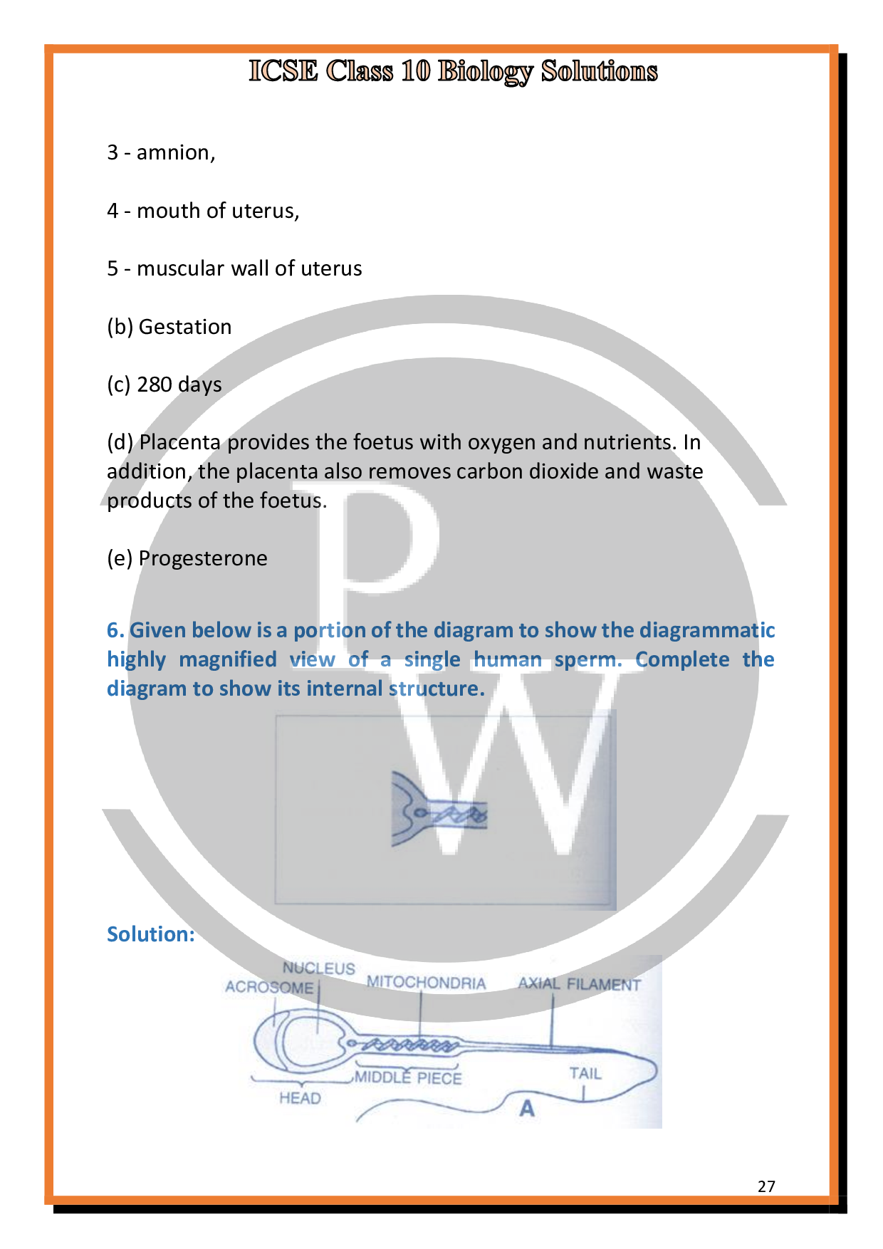 ICSE Class 10 Biology solutions For Chapter 13 The Reproductive System |PW