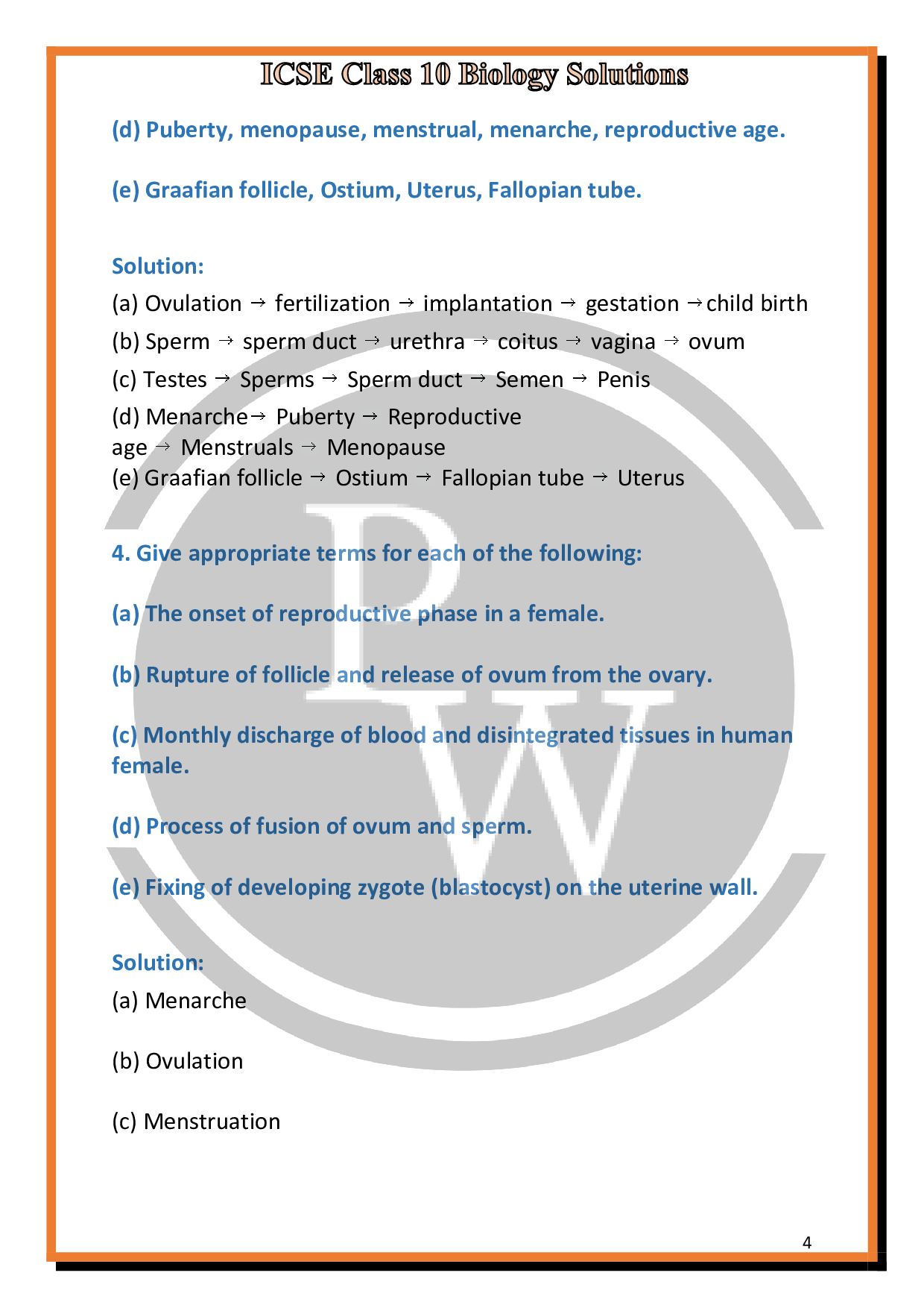 ICSE Class 10 Biology solutions For Chapter 13 The Reproductive System |PW