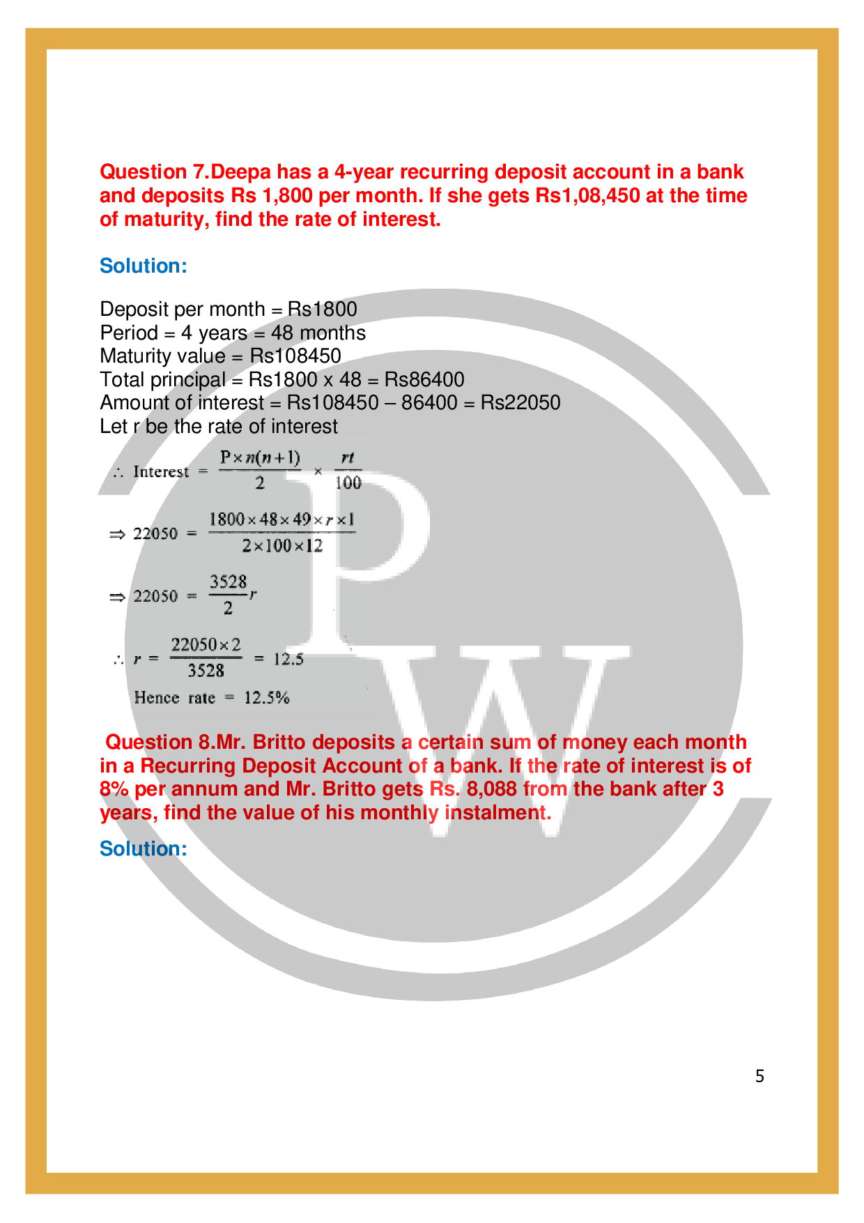 ICSE Class 10 Exercise-2B Banking Recurring Deposit Account