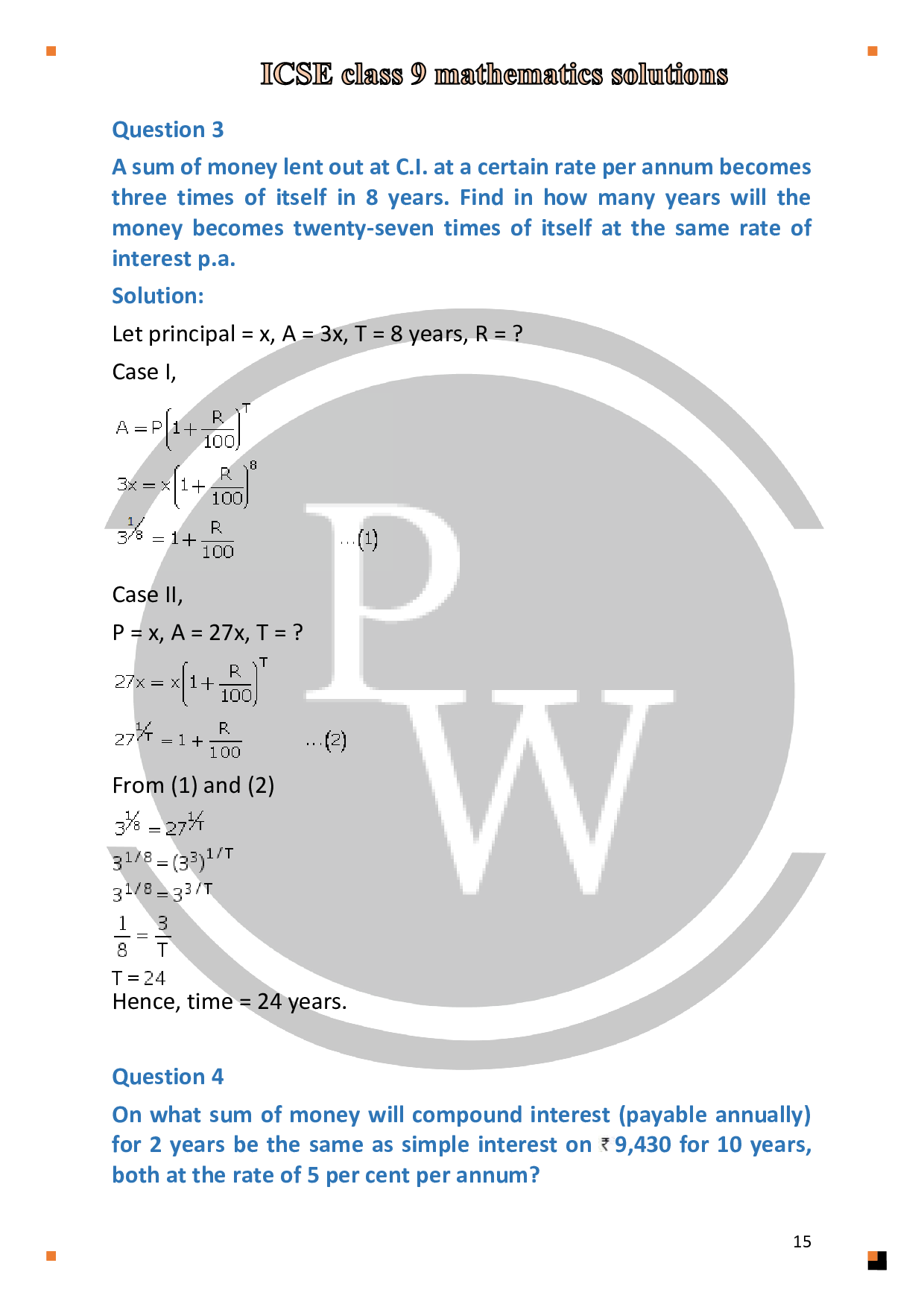 ICSE Solutions|Compound Interest (Using Formula)