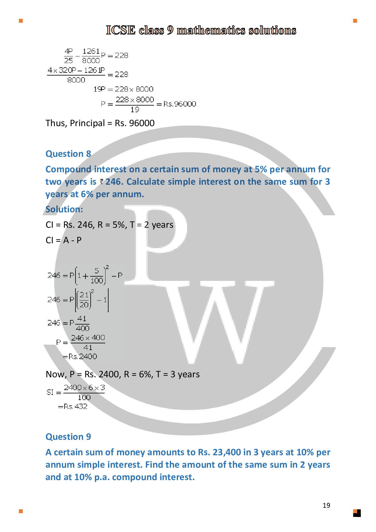 ICSE Solutions|Compound Interest (Using Formula)