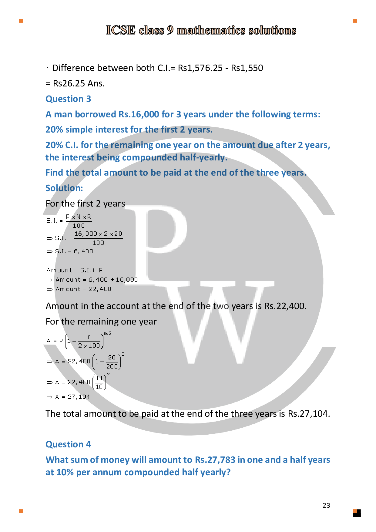 ICSE Solutions|Compound Interest (Using Formula)