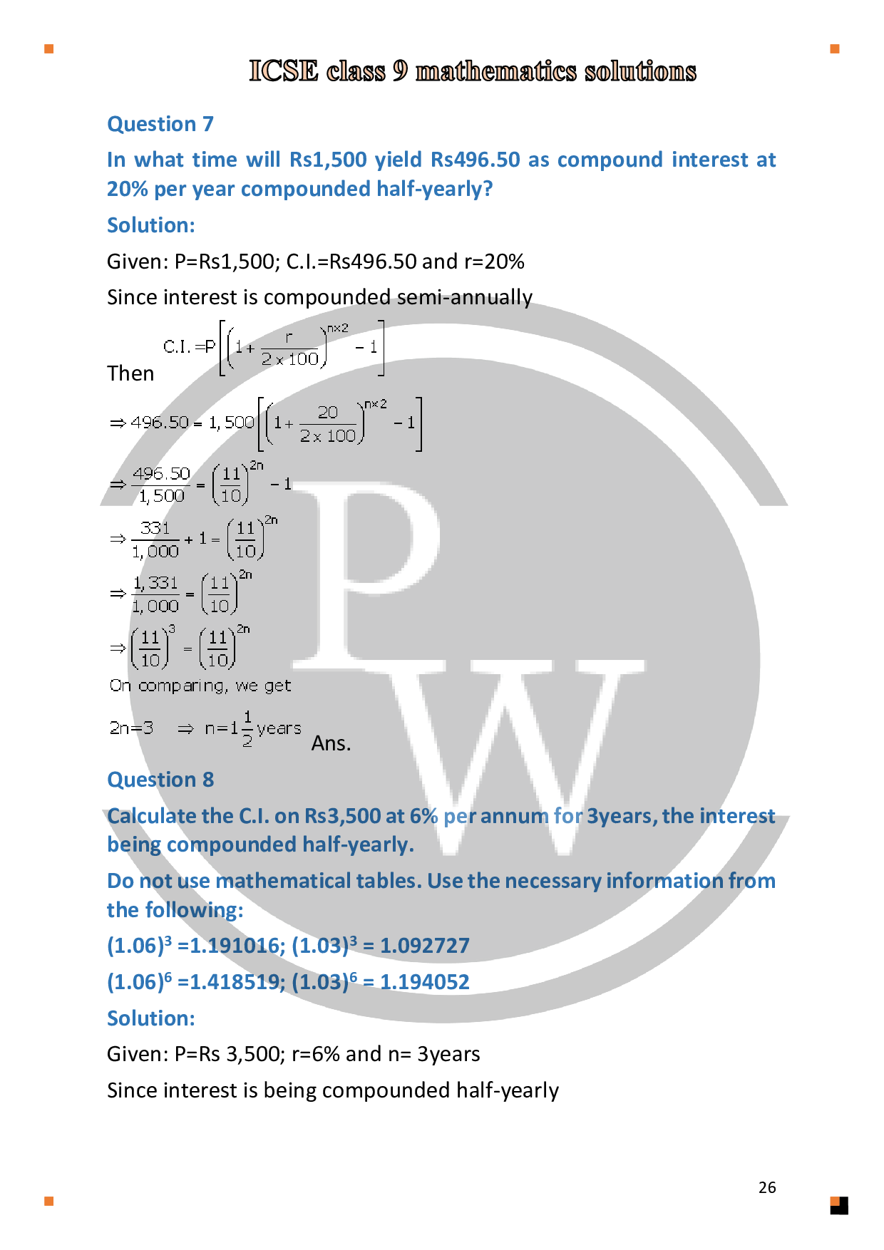 ICSE Solutions|Compound Interest (Using Formula)