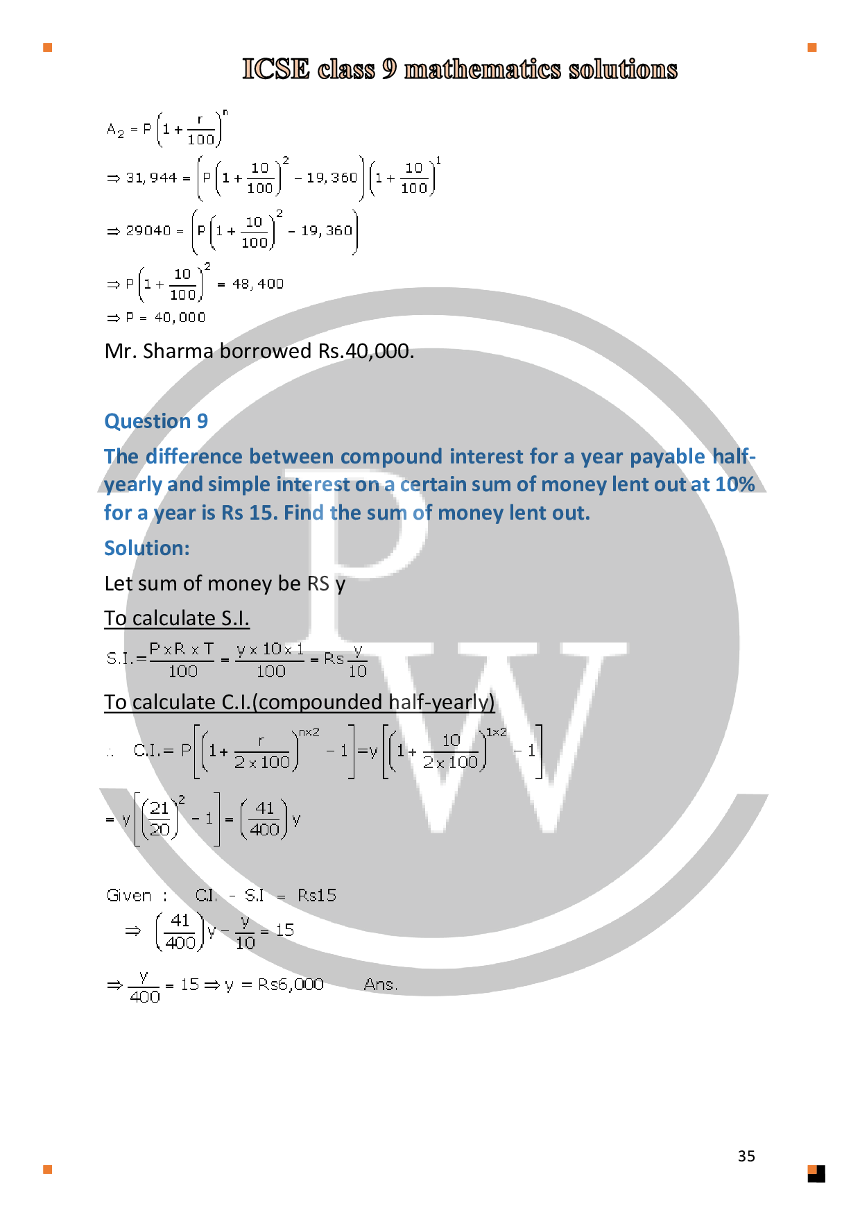 ICSE Solutions|Compound Interest (Using Formula)