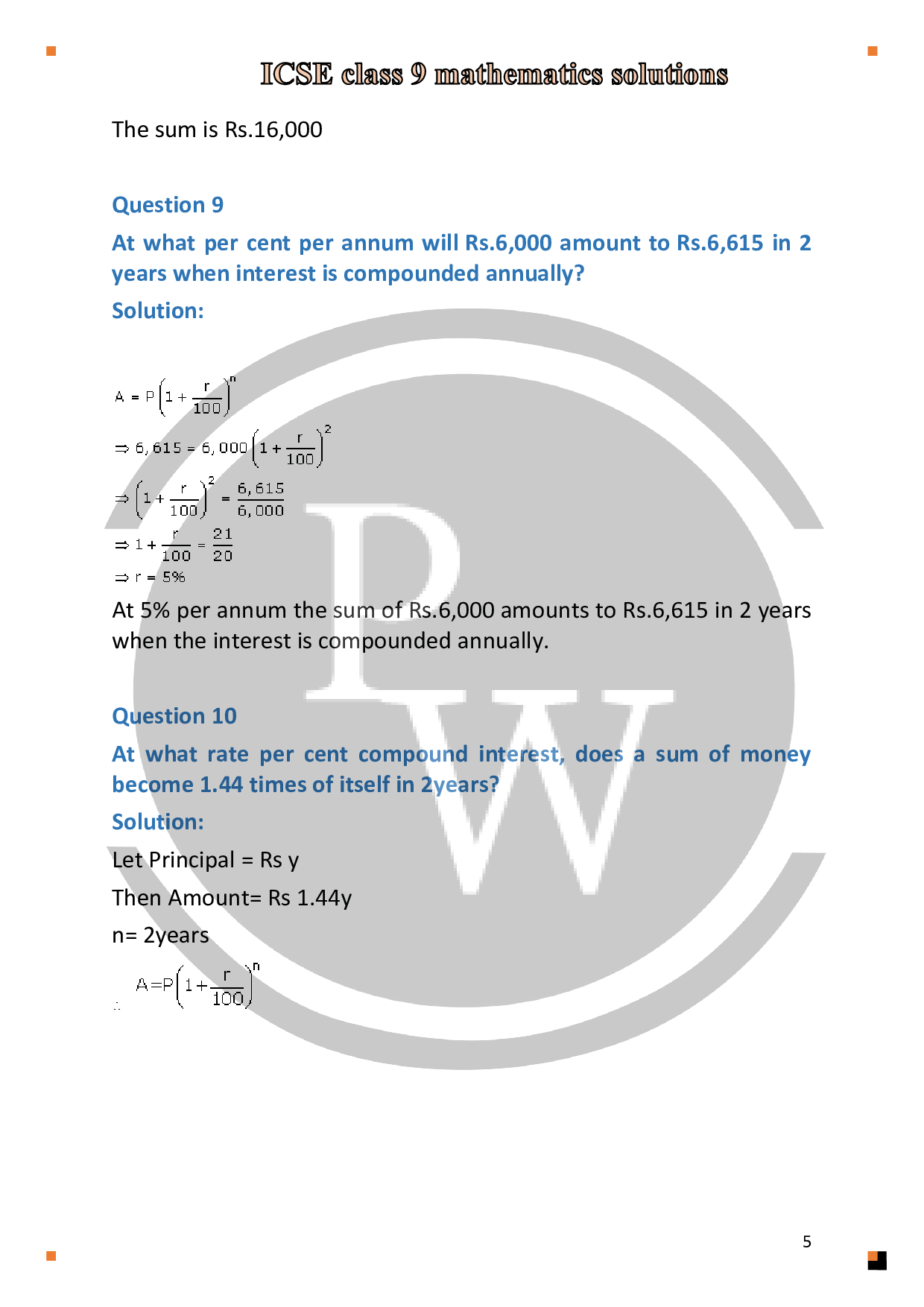 ICSE Solutions|Compound Interest (Using Formula)