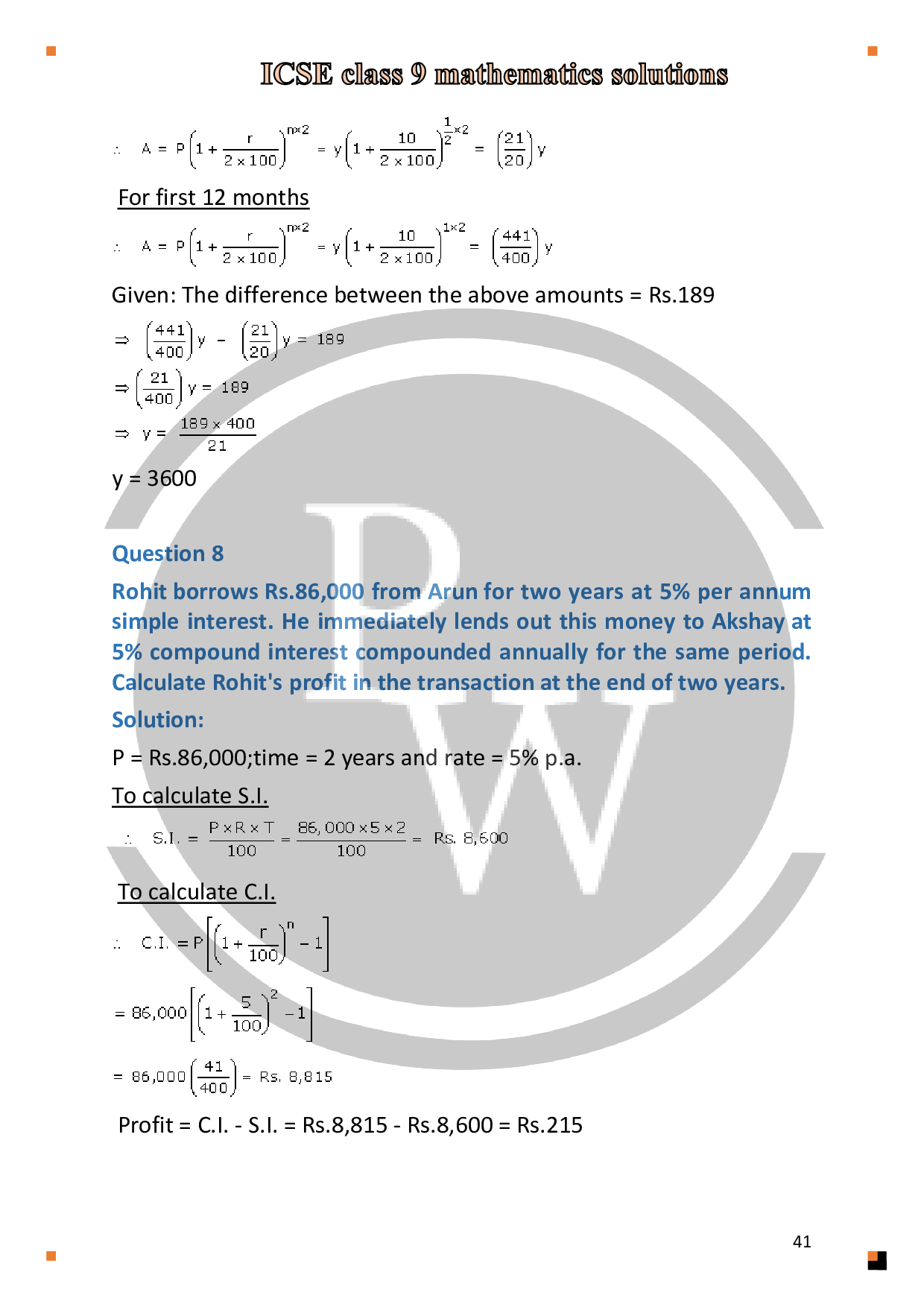 ICSE Solutions|Compound Interest (Using Formula)