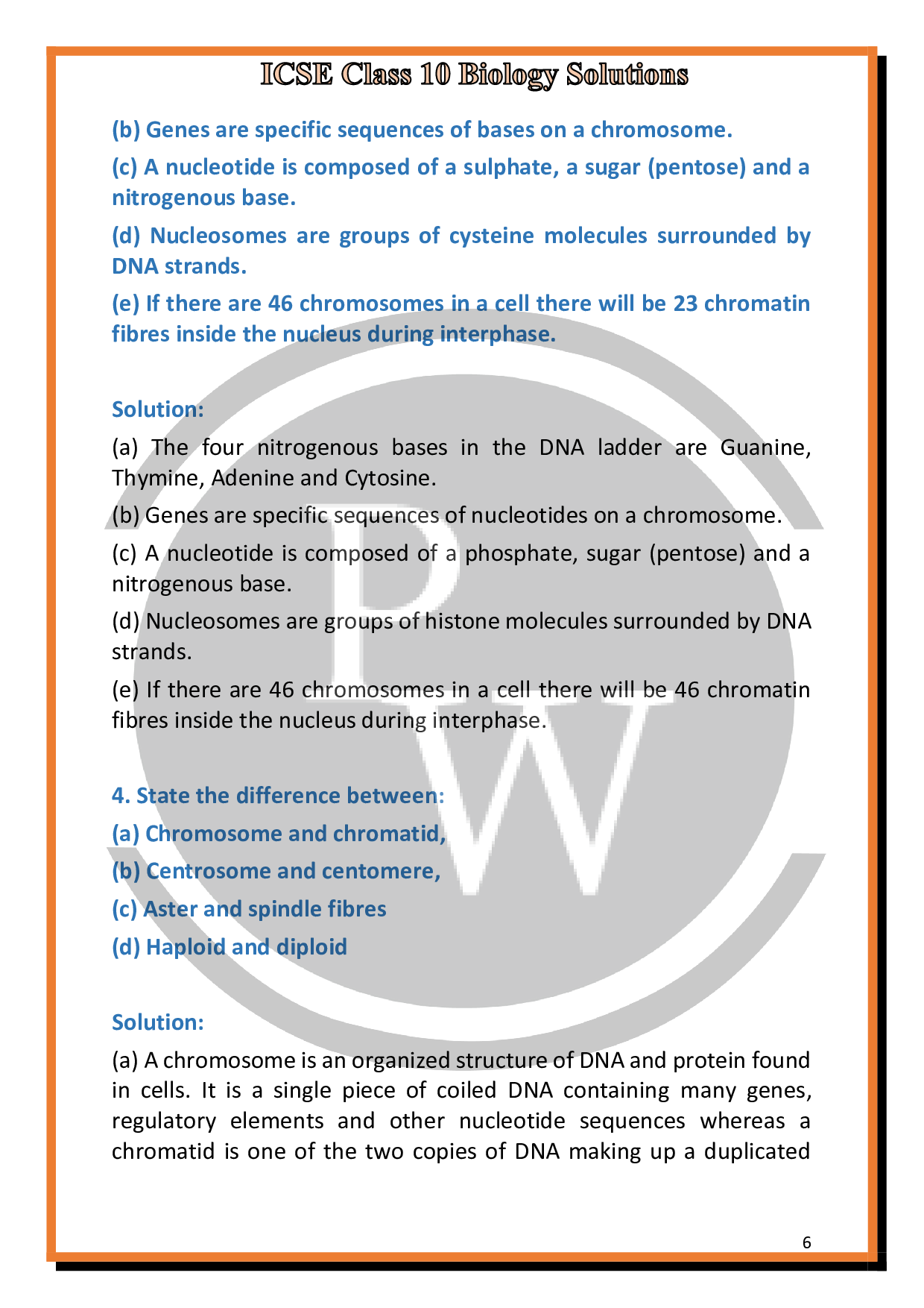 ICSE Biology solutions for chapter-2 Structure of Chromosomes | PW