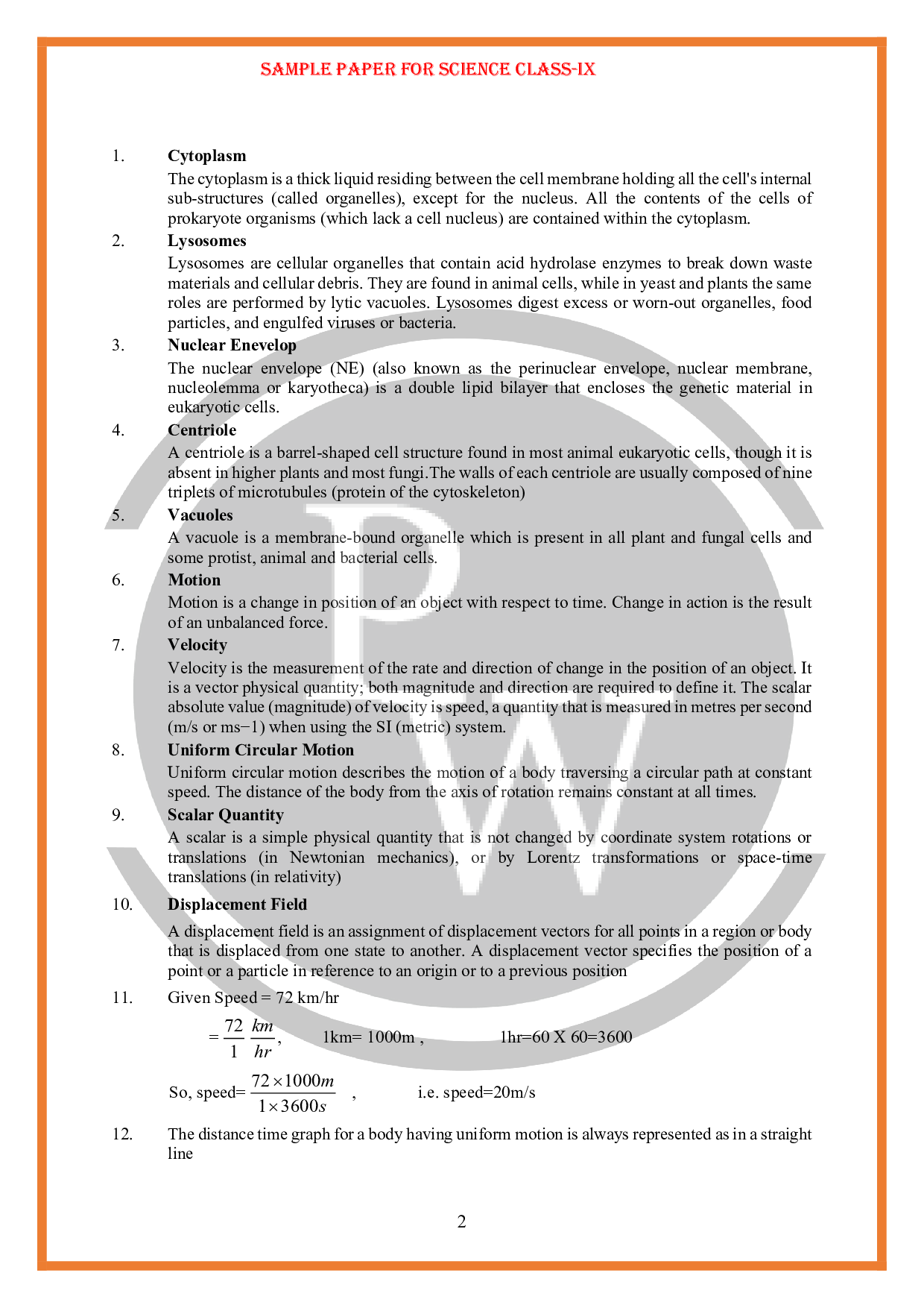 CBSE Sample Paper-1 class 9 Science with solution |Physics Wallah