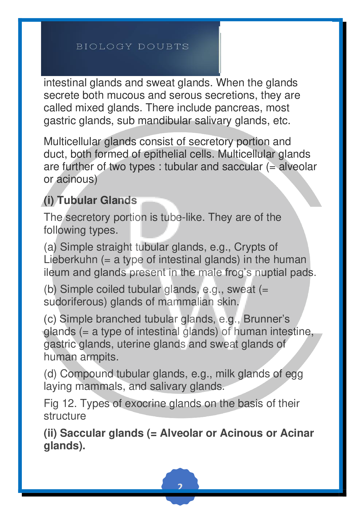 Glands and Its Types |Site of Secretion|Exocrine Glands | PW