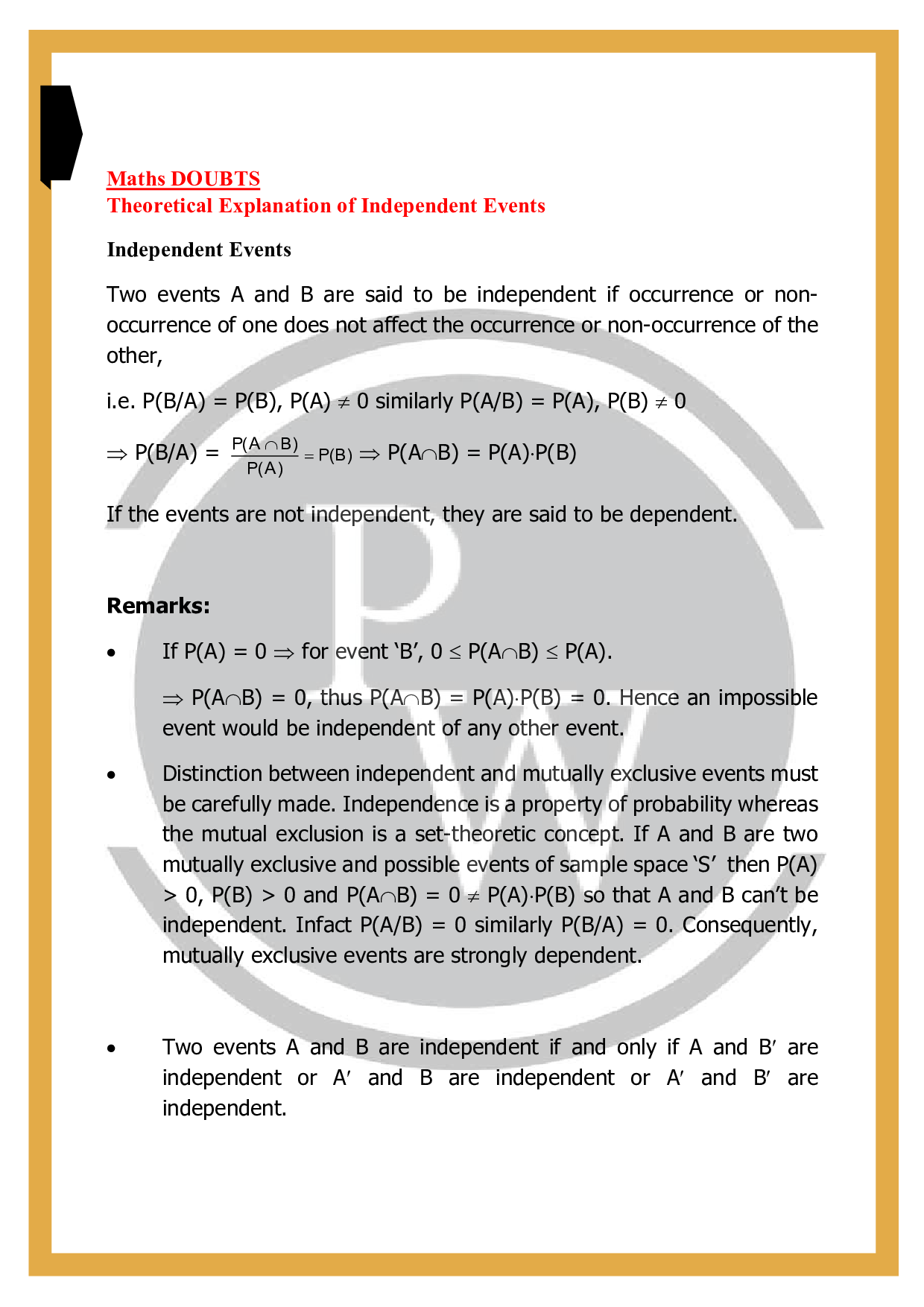 Concept of Independent event |Maths Physics Wallah
