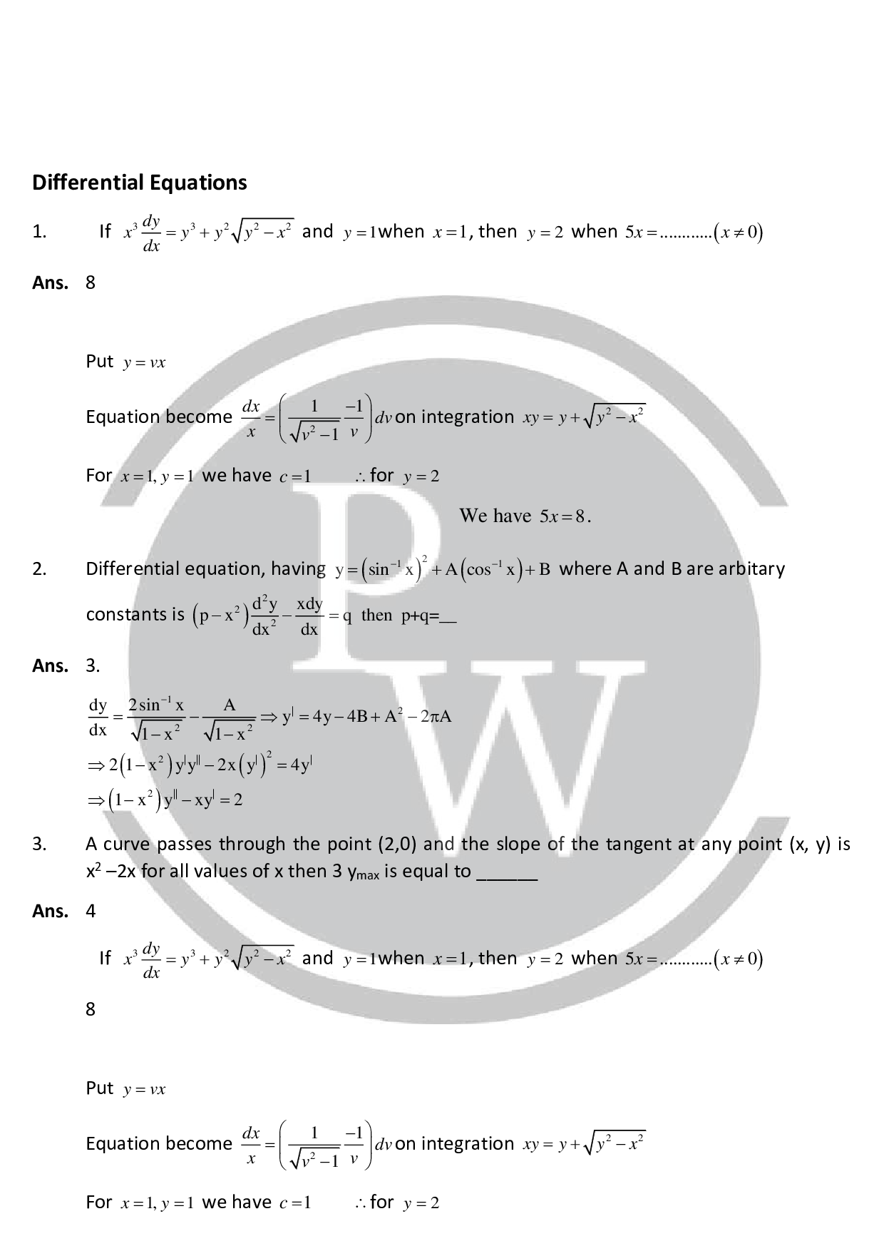 JEE Maths chapter- Differential Equations