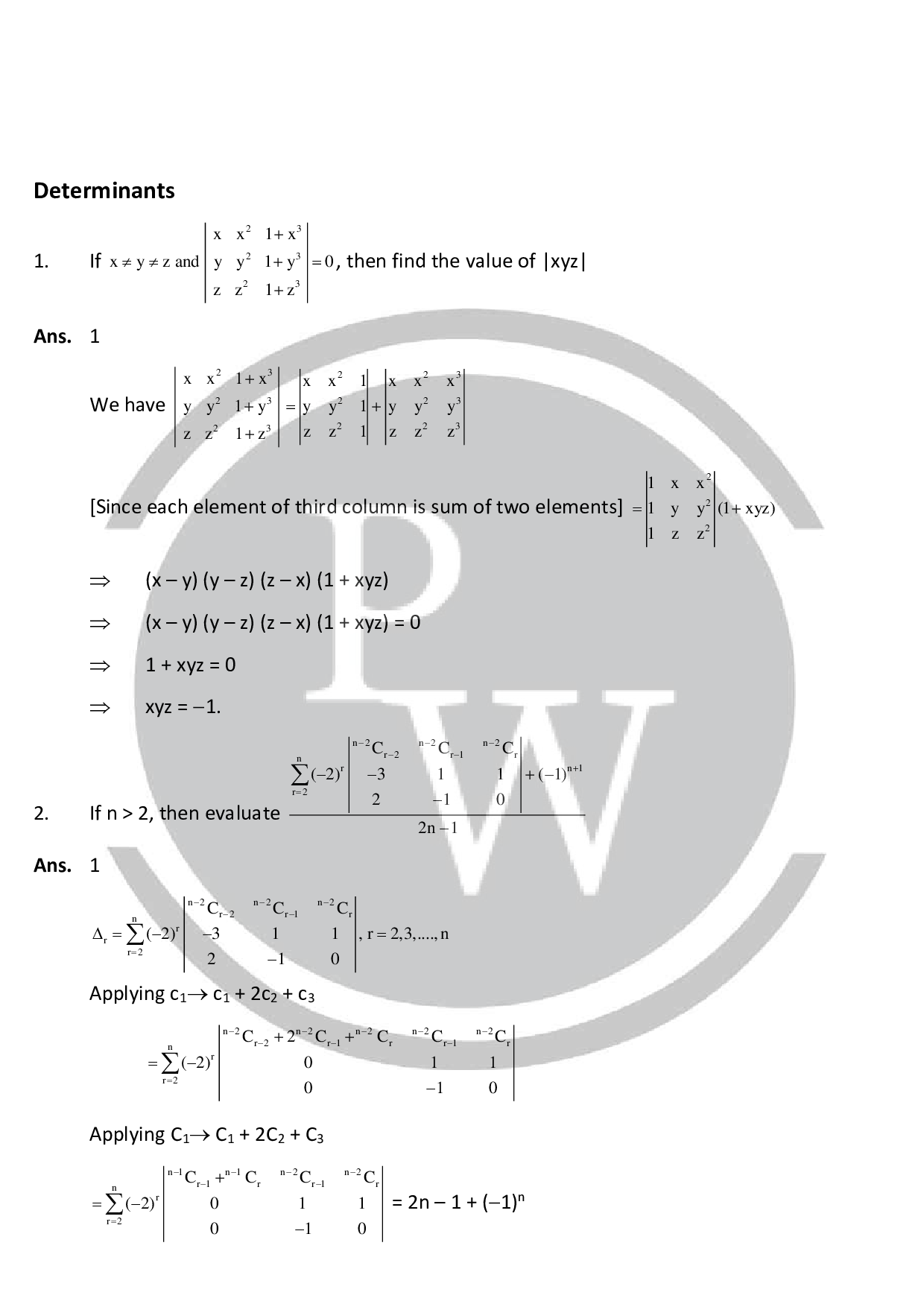 JEE Maths chapter- Determinants