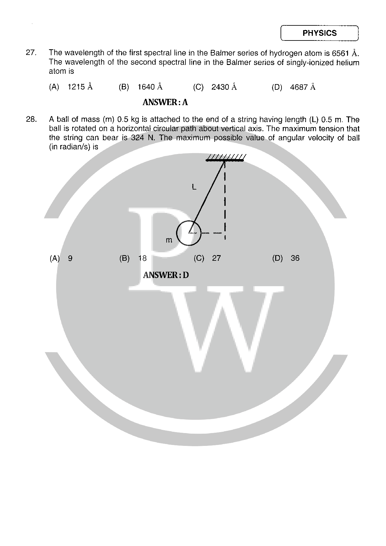 JEE Advance Question paper- 2011 Paper-1 With Answer Key | PW