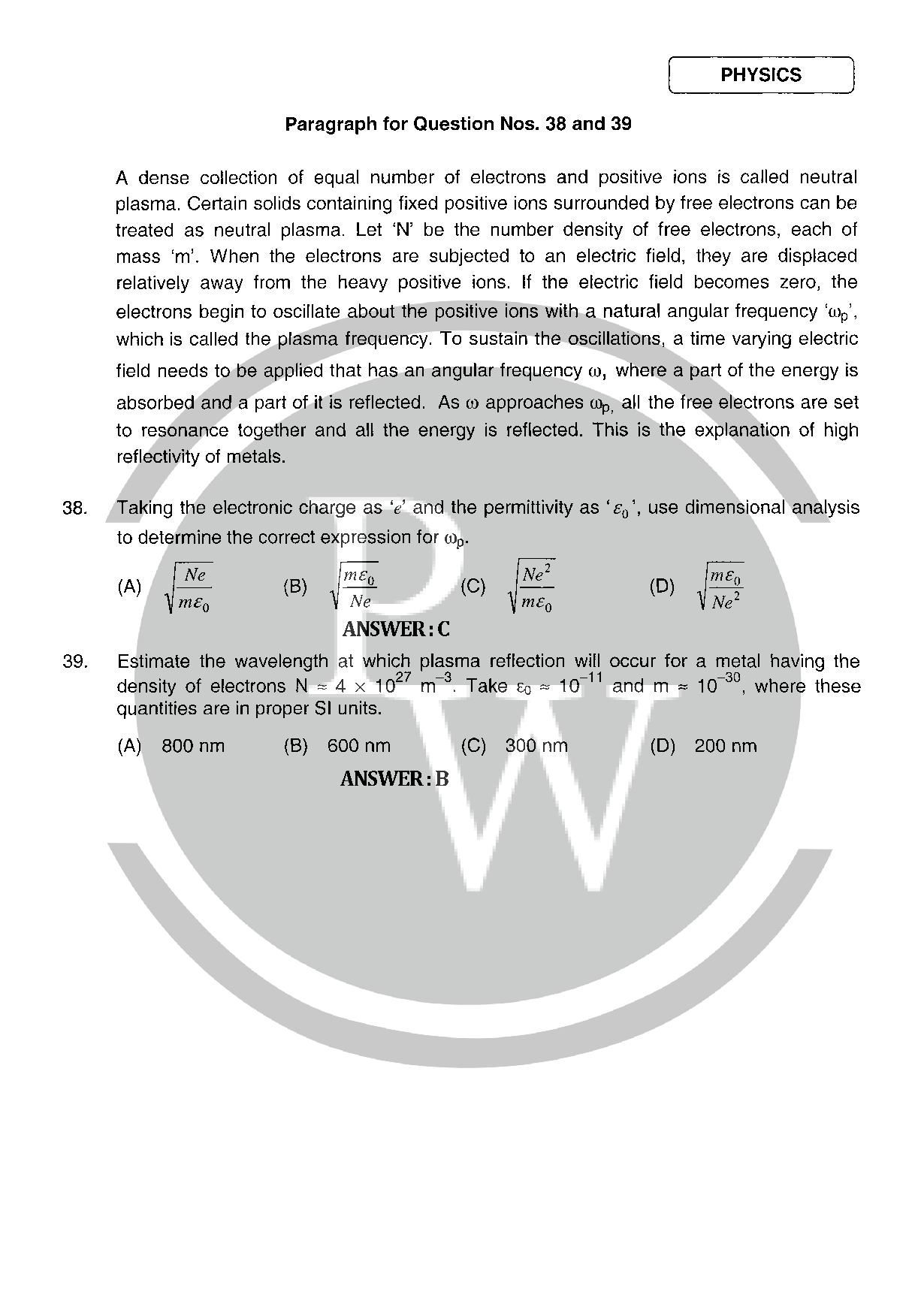 JEE Advance Question paper- 2011 Paper-1 With Answer Key | PW
