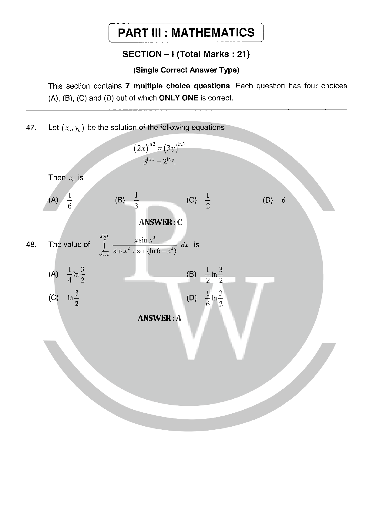 JEE Advance Question paper- 2011 Paper-1 With Answer Key | PW