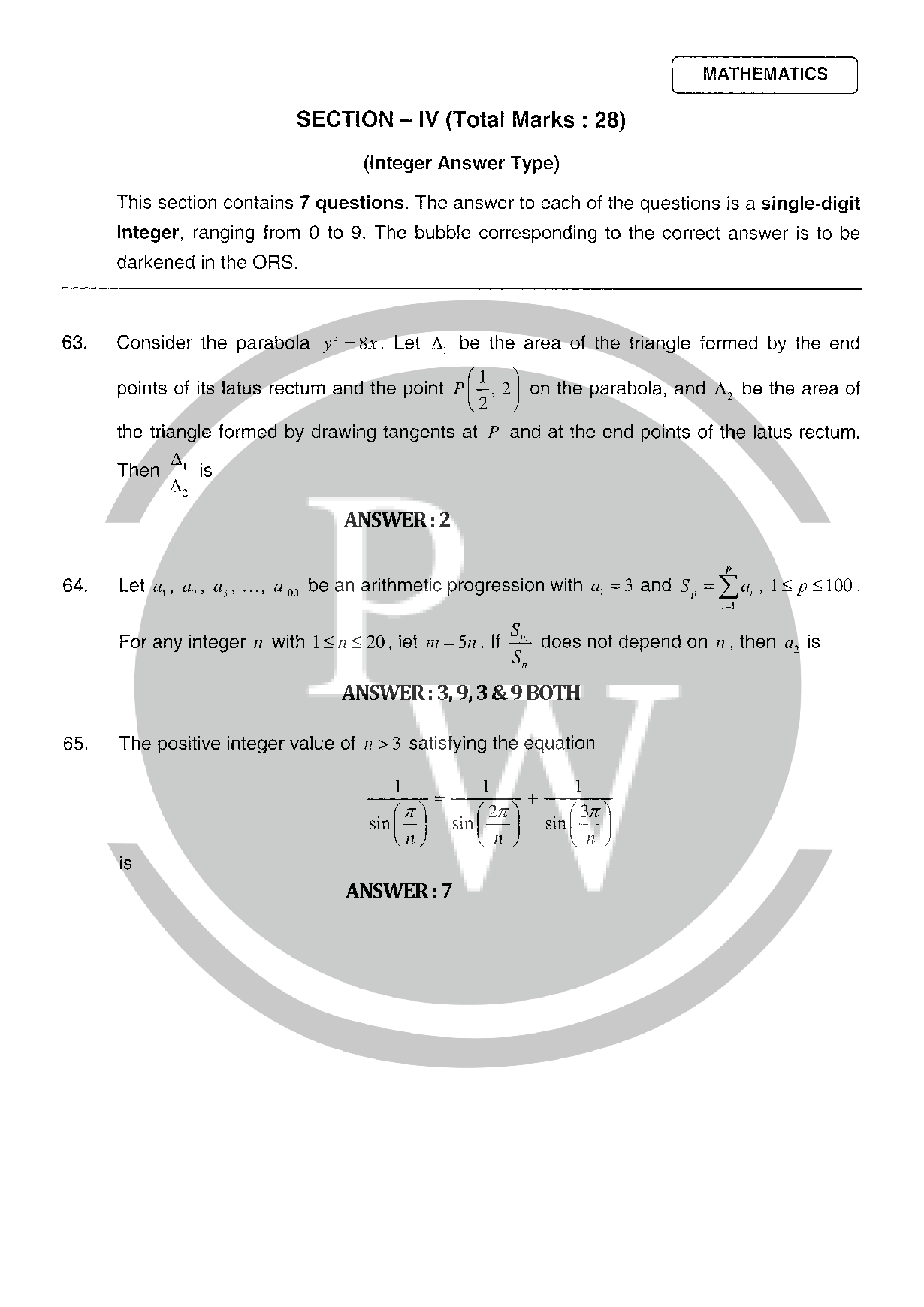 JEE Advance Question paper- 2011 Paper-1 With Answer Key | PW