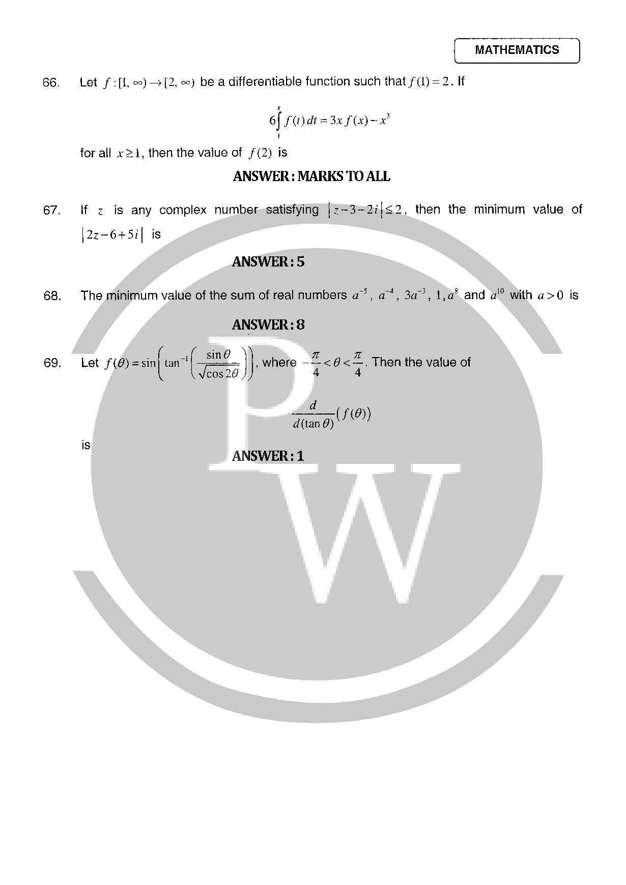 JEE Advance Question paper- 2011 Paper-1 With Answer Key | PW