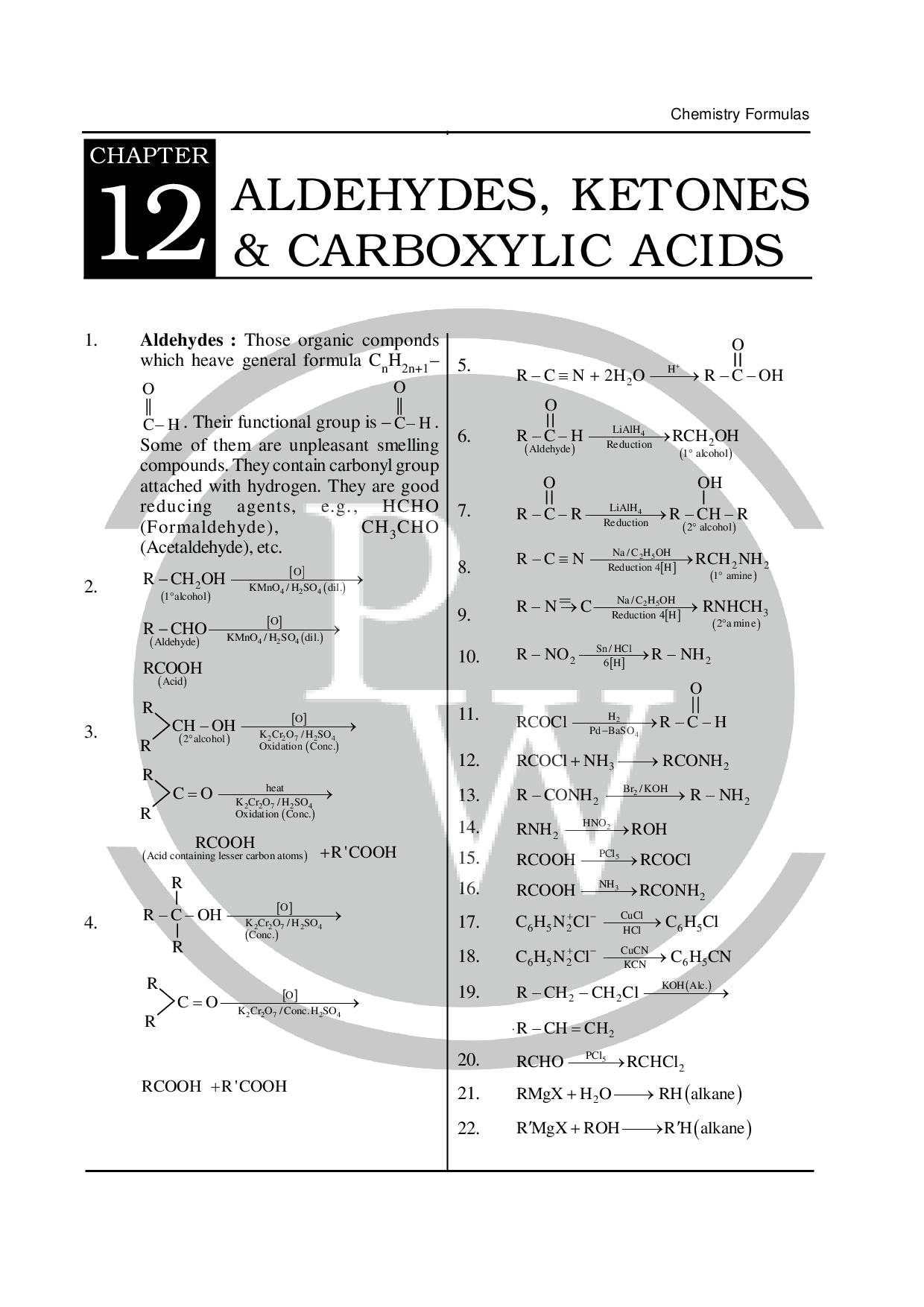 Chemistry formula & Reactions for class 12 chapter- Aldehyde & Ketone
