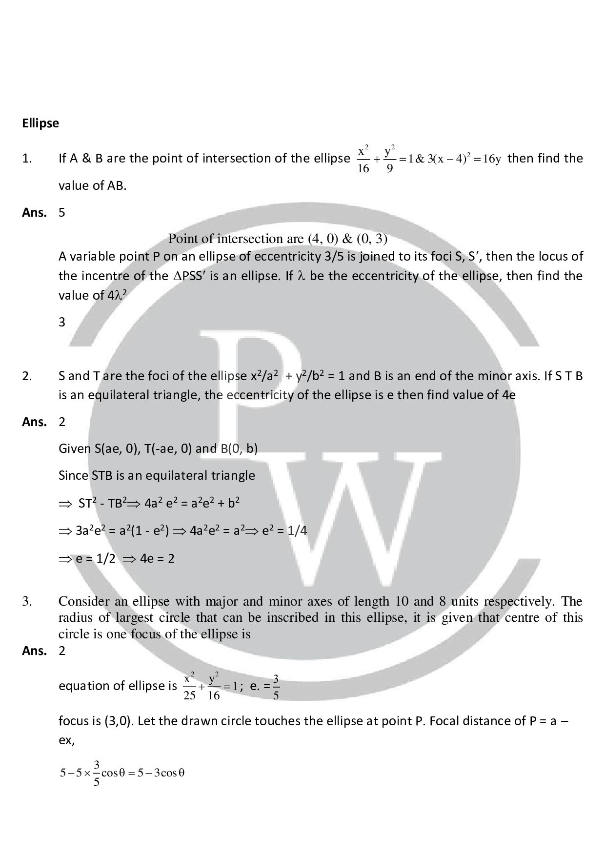 JEE Maths chapter- Ellipse of Integer Base Question