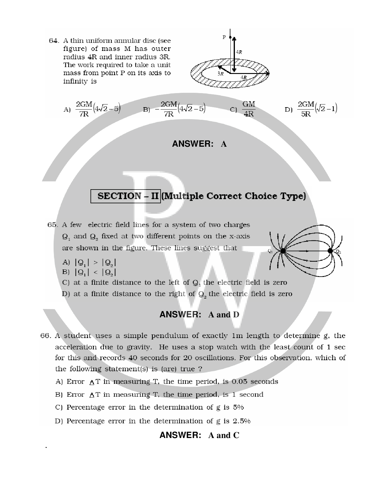 JEE Advance Question paper- 2010 Paper-1 With Answer Key | PW