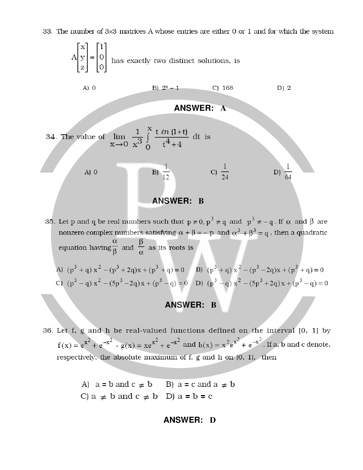 JEE Advance Question paper- 2010 Paper-1 With Answer Key | PW