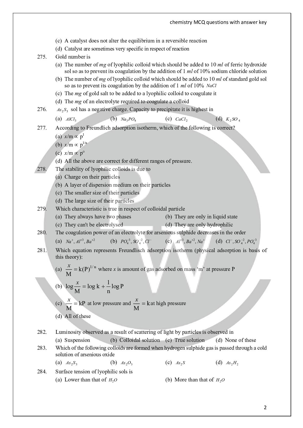 Surface chemistry questions |PW