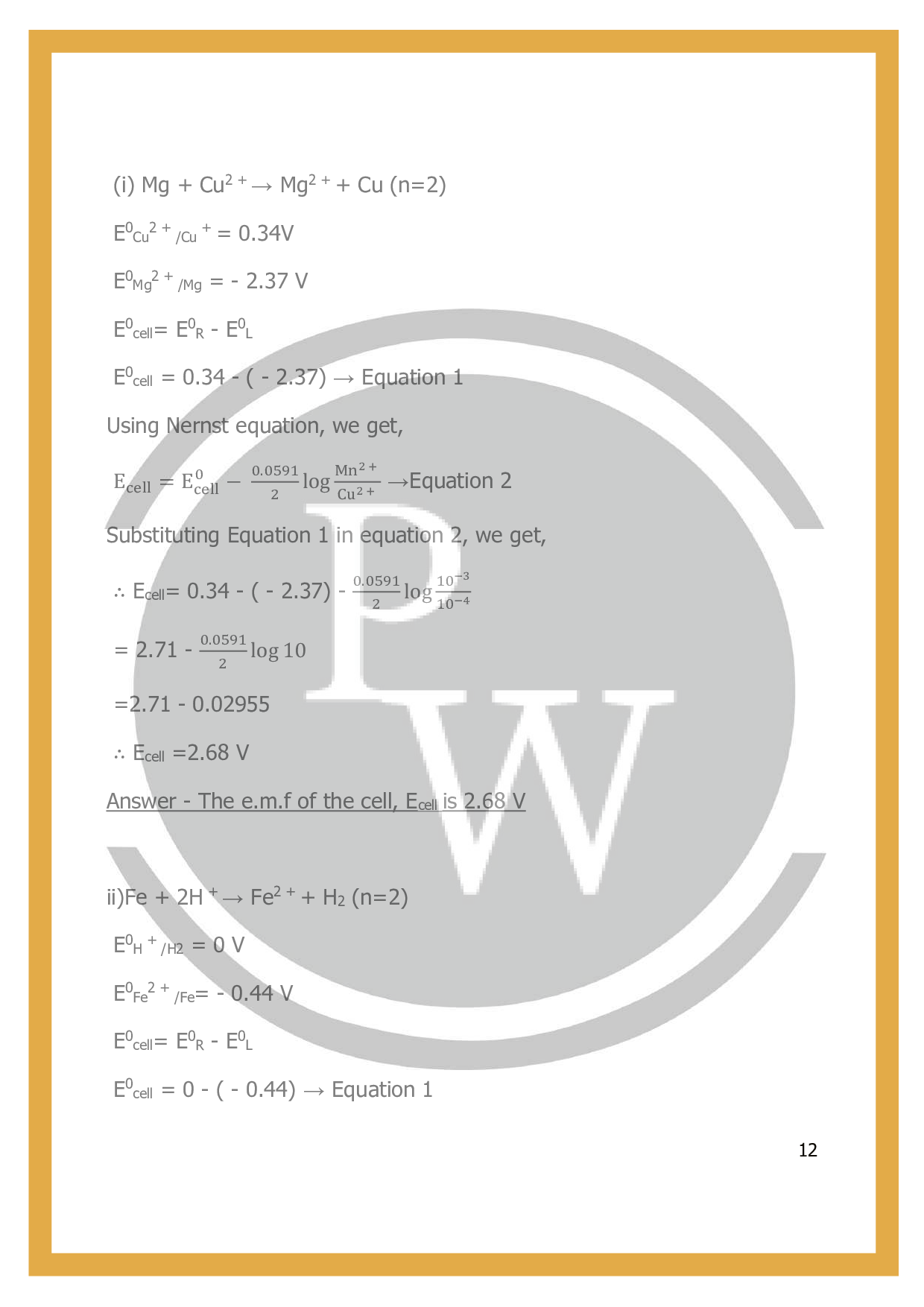 Important Questions For Class 12 Chemistry Chapter 3 PW Important Questions For Class 12 Chemistry Chapter 3 PW