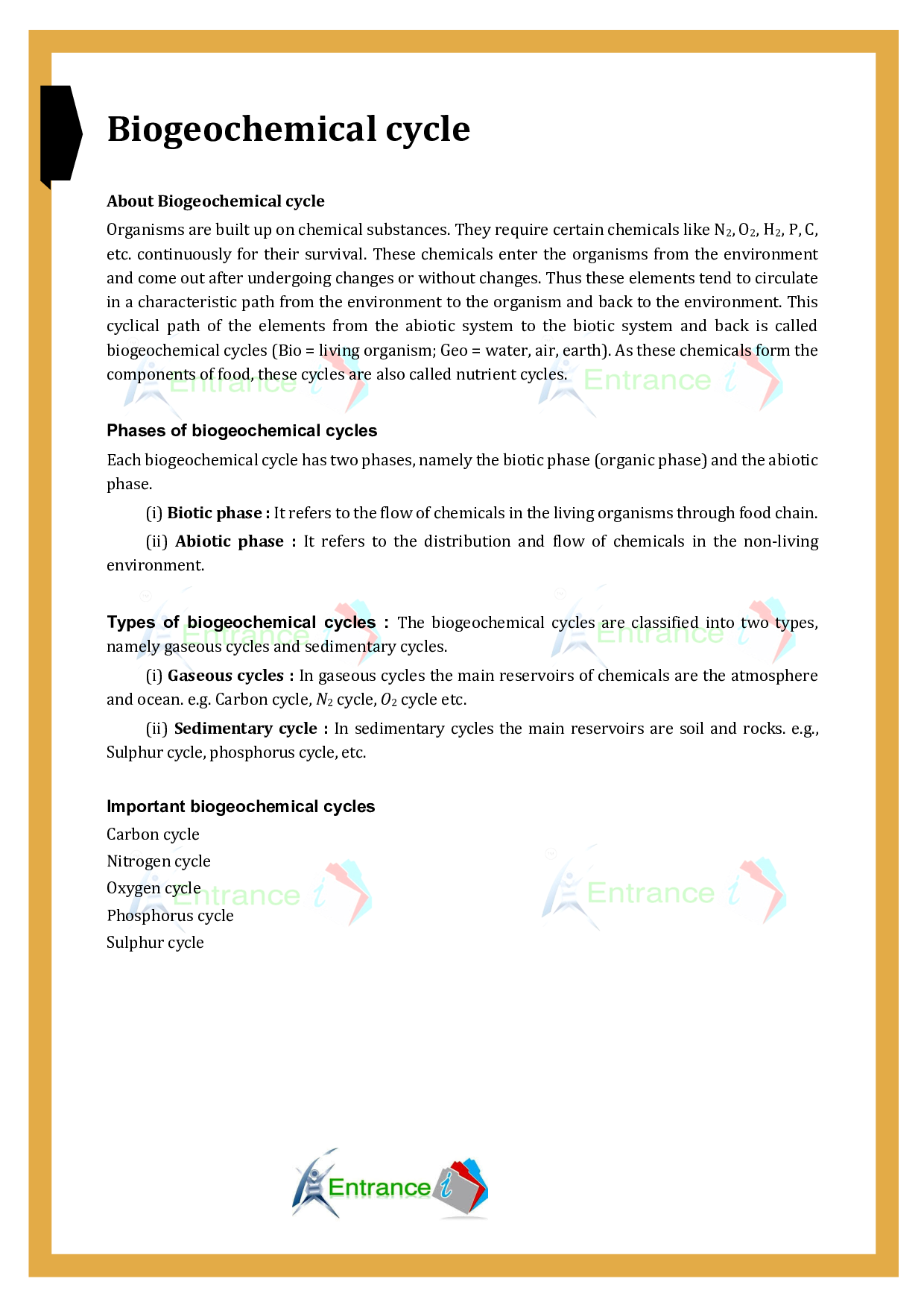 Biogeochemical cycle| Definition and example |Biology |Entrancei
