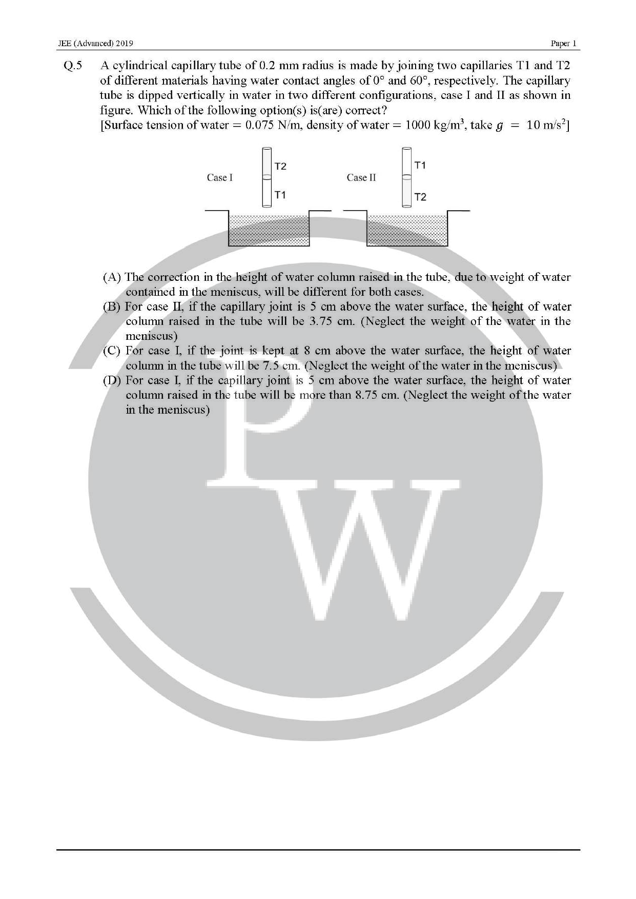 JEE Advance Question paper- 2019 Paper-1 With Answer Key | PW