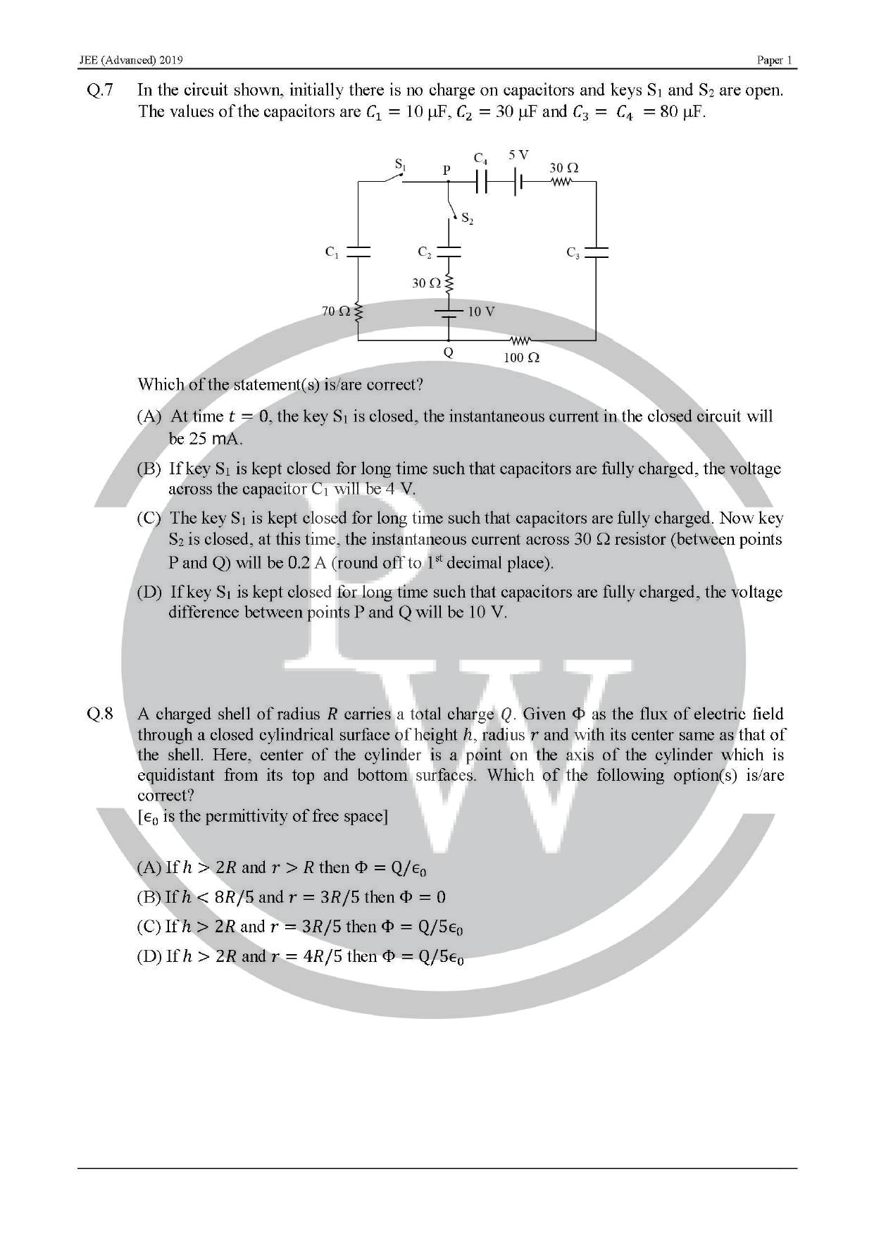 JEE Advance Question paper- 2019 Paper-1 With Answer Key | PW