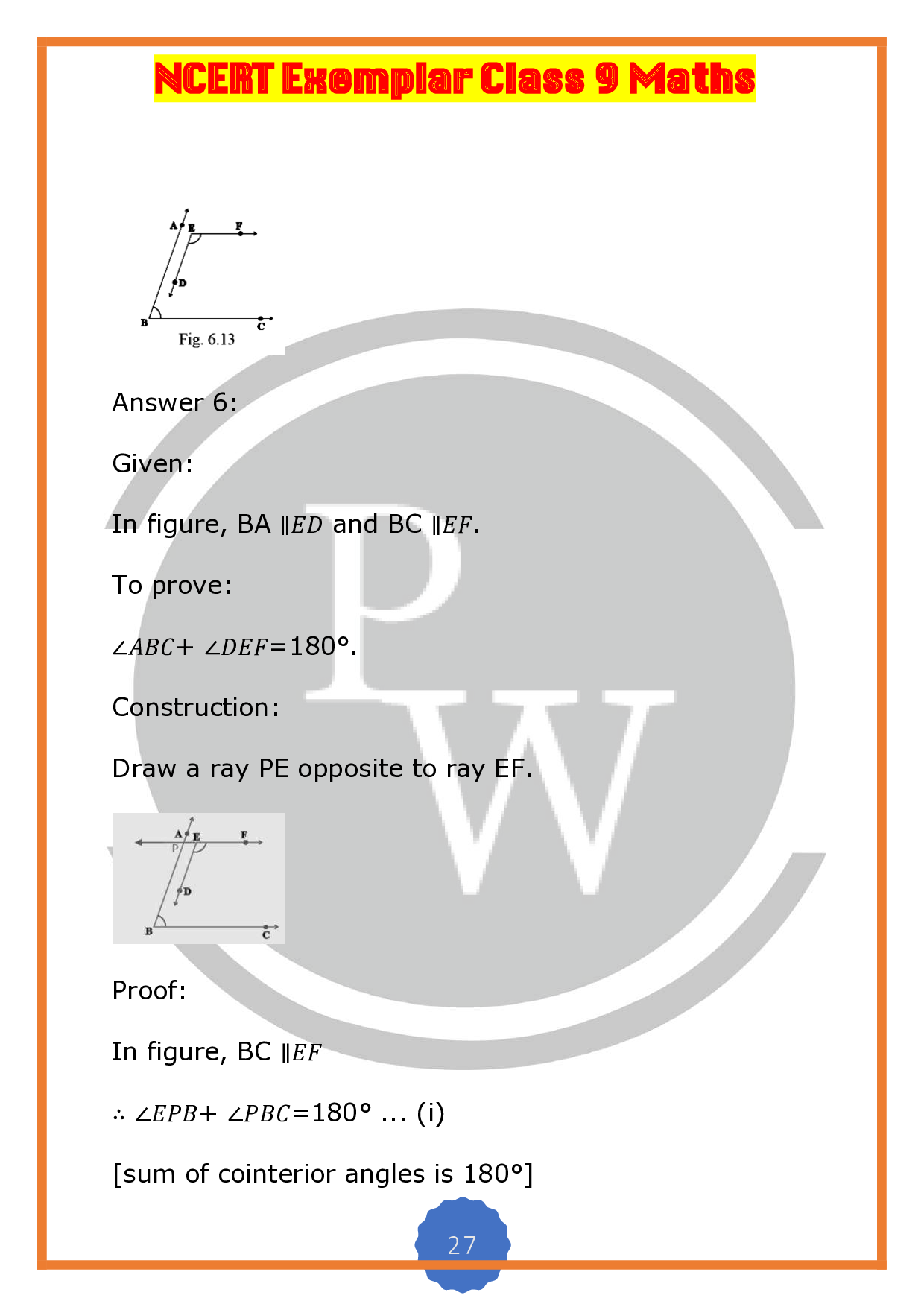 Class 9 Maths Chapter 6 Lines And Angles Solutions NCERT Exemplar P W Class 9 Maths Chapter 6 Lines And Angles Solutions NCERT Exemplar P W