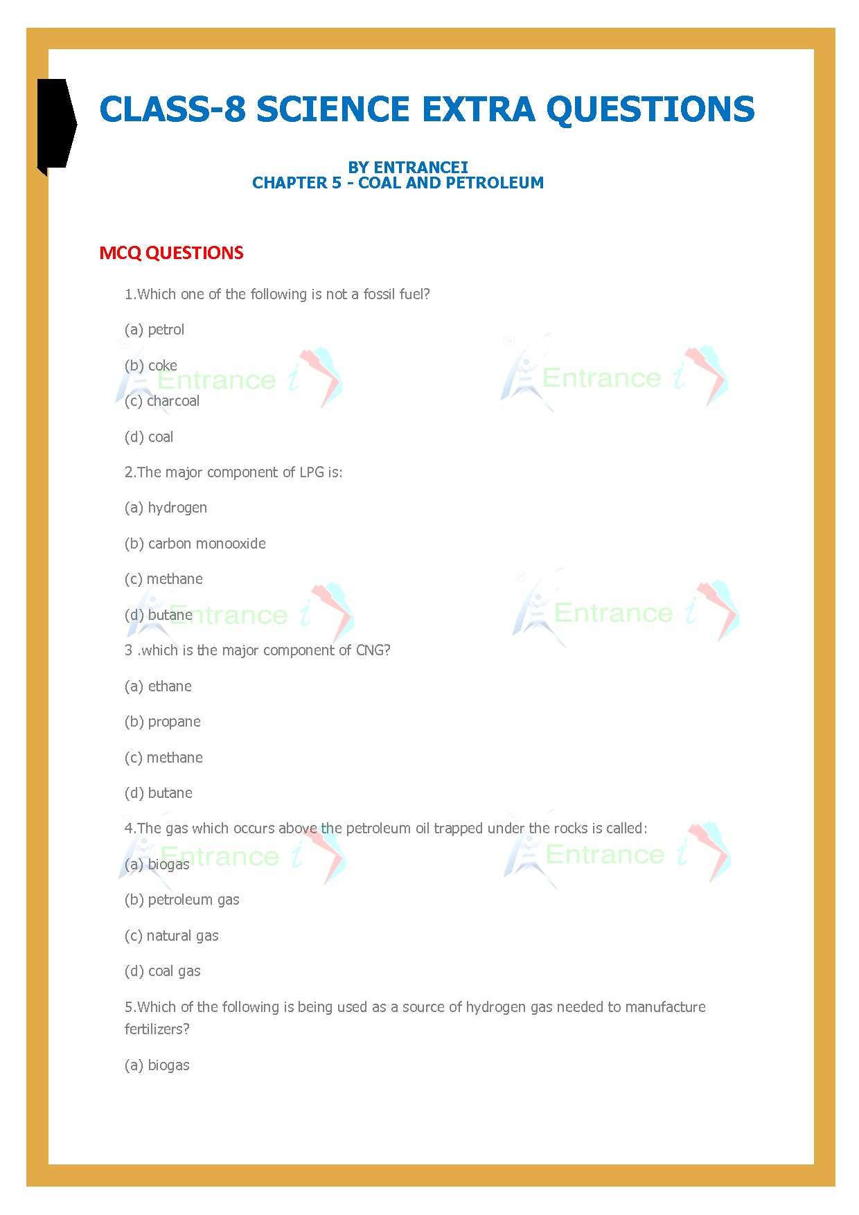 HOT & MCQ Based Questions For Class 8 Science Chapter-5 Coal and Petroleum