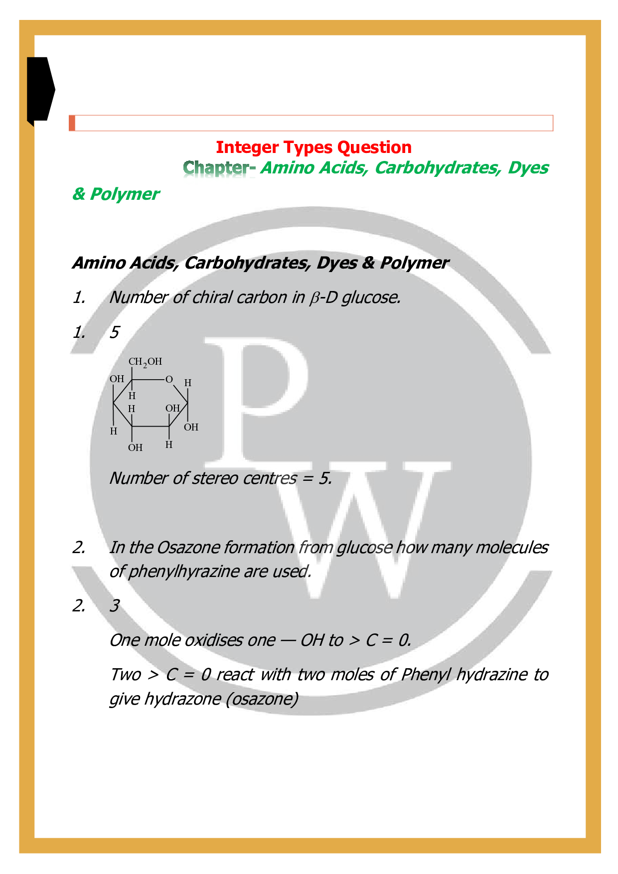 Integer type question|Amino Acids, Carbohydrates, Dyes & Polymer