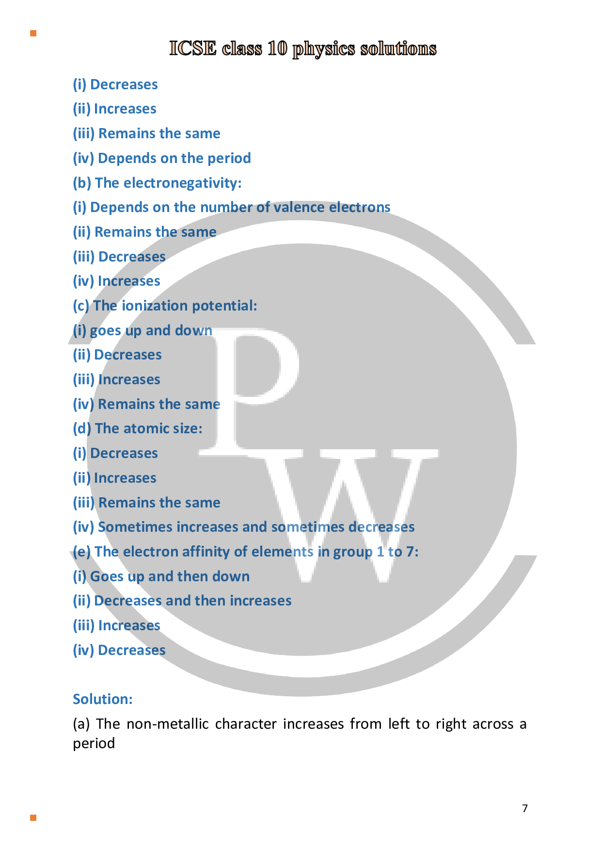 ICSE Class 10 Chemistry solutions for chapter-1 Periodic Table | PW